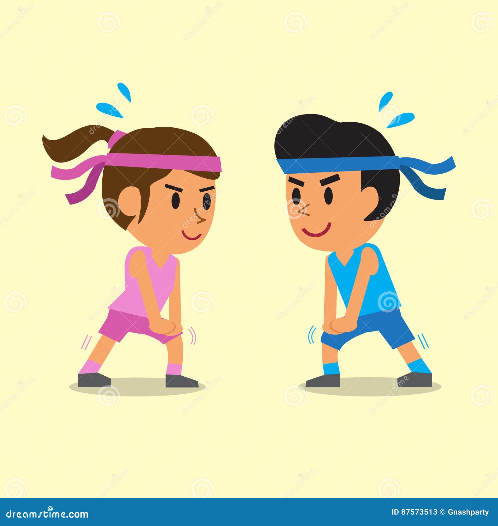 Cartoon a Man and a Woman Doing Calf Stretch Exercise Stock Vector ...