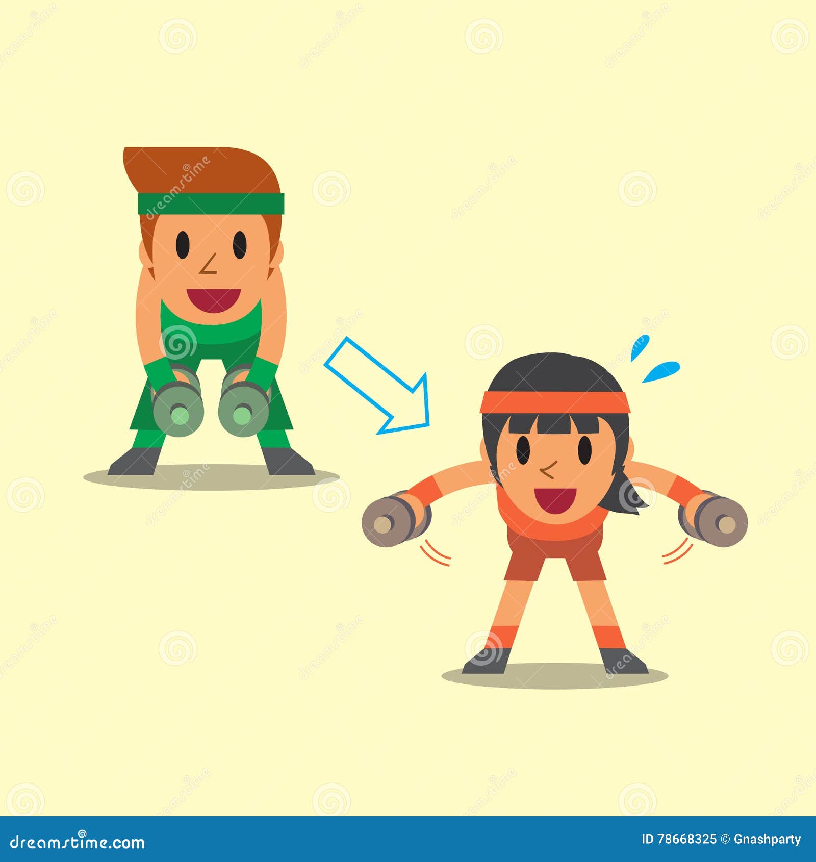 Cartoon Man And Woman Doing Dumbbell Bent Over Lateral Raise Exercise ... Cartoon Man And Woman Doing Dumbbell Bent Over Lateral Raise Exercise ...