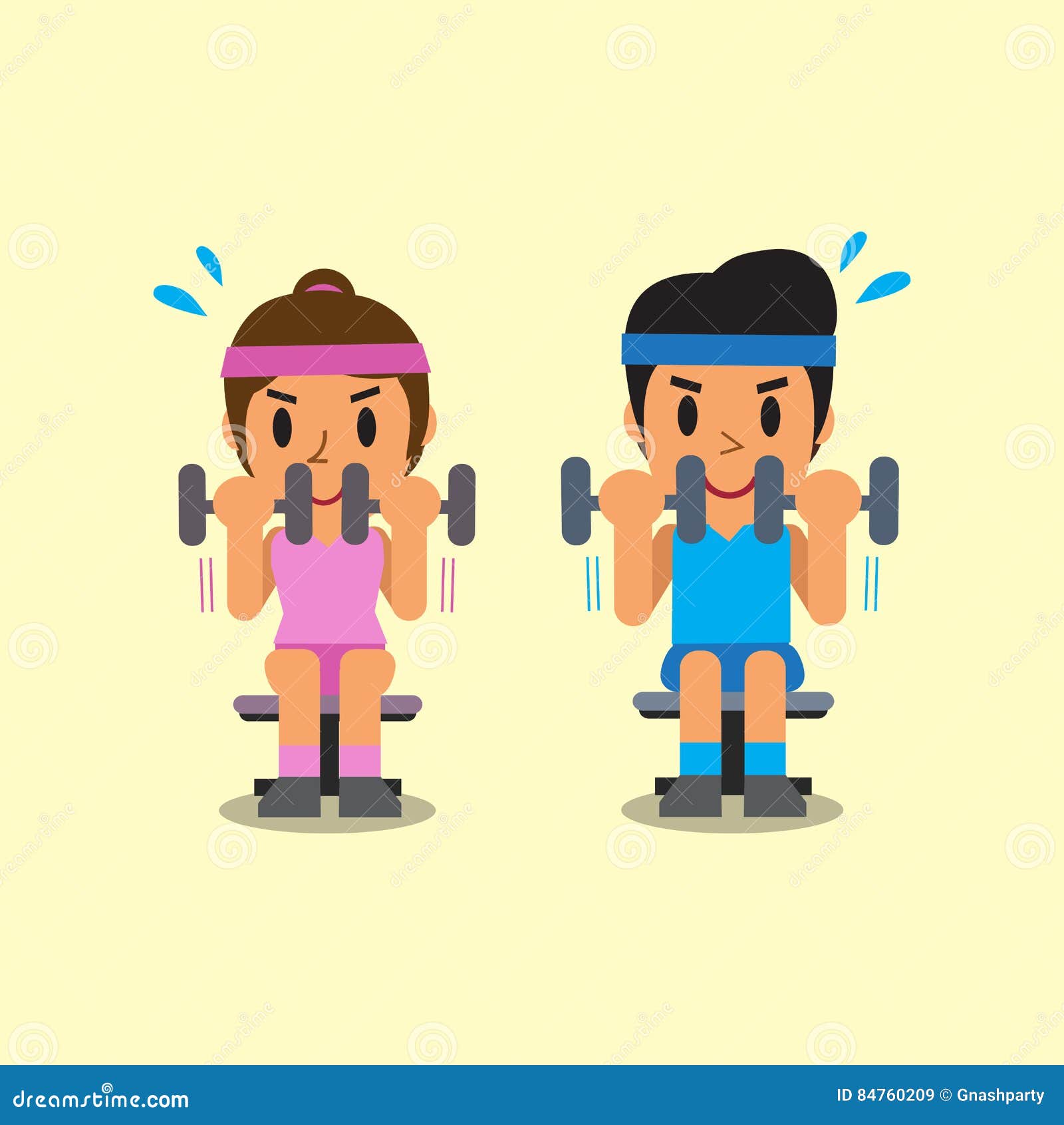 Cartoon Man and Woman Doing Dumbbell Curl Exercise Stock Vector ...