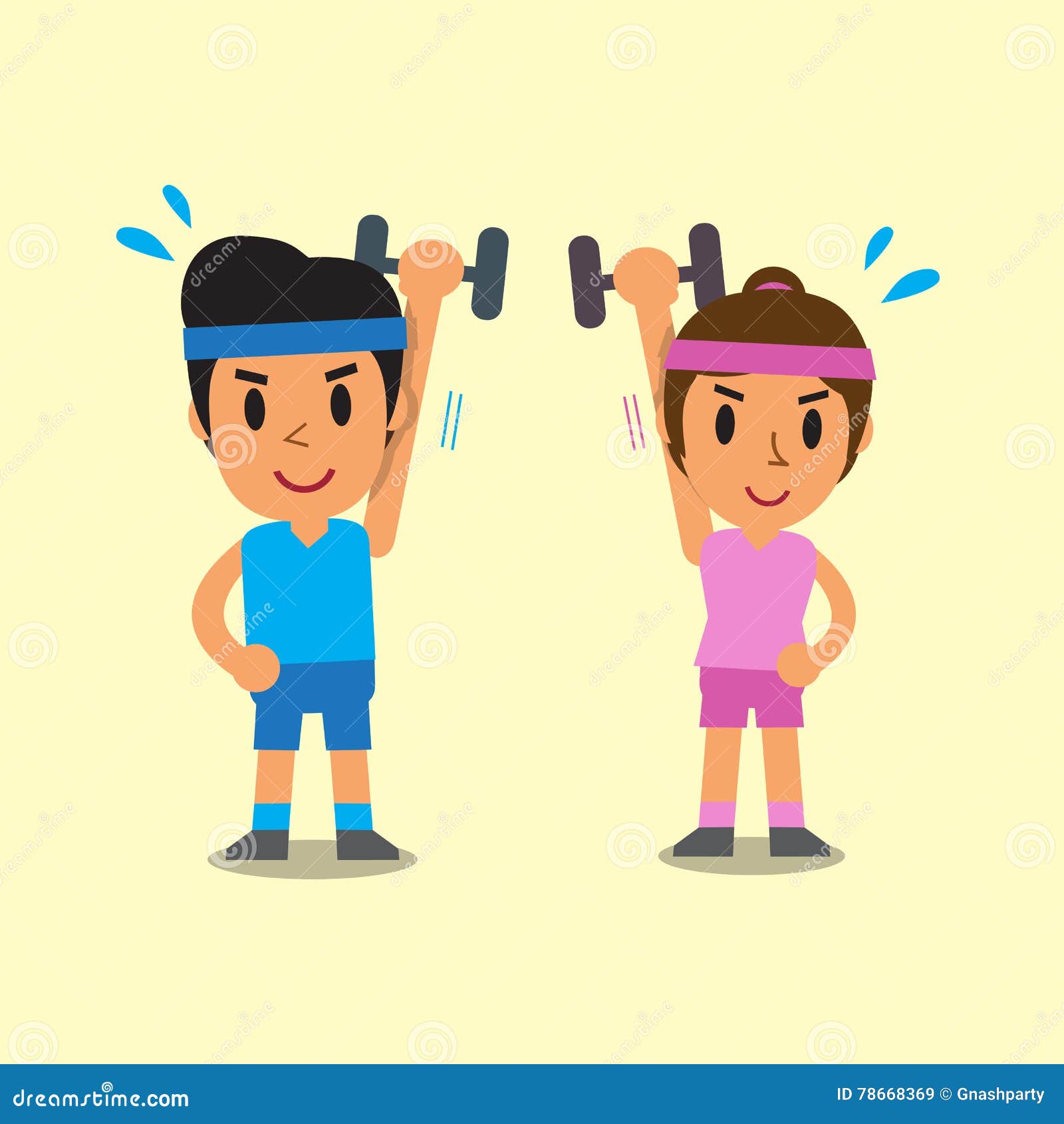 Cartoon Man and Woman Doing Dumbbell Exercise Stock Vector ...