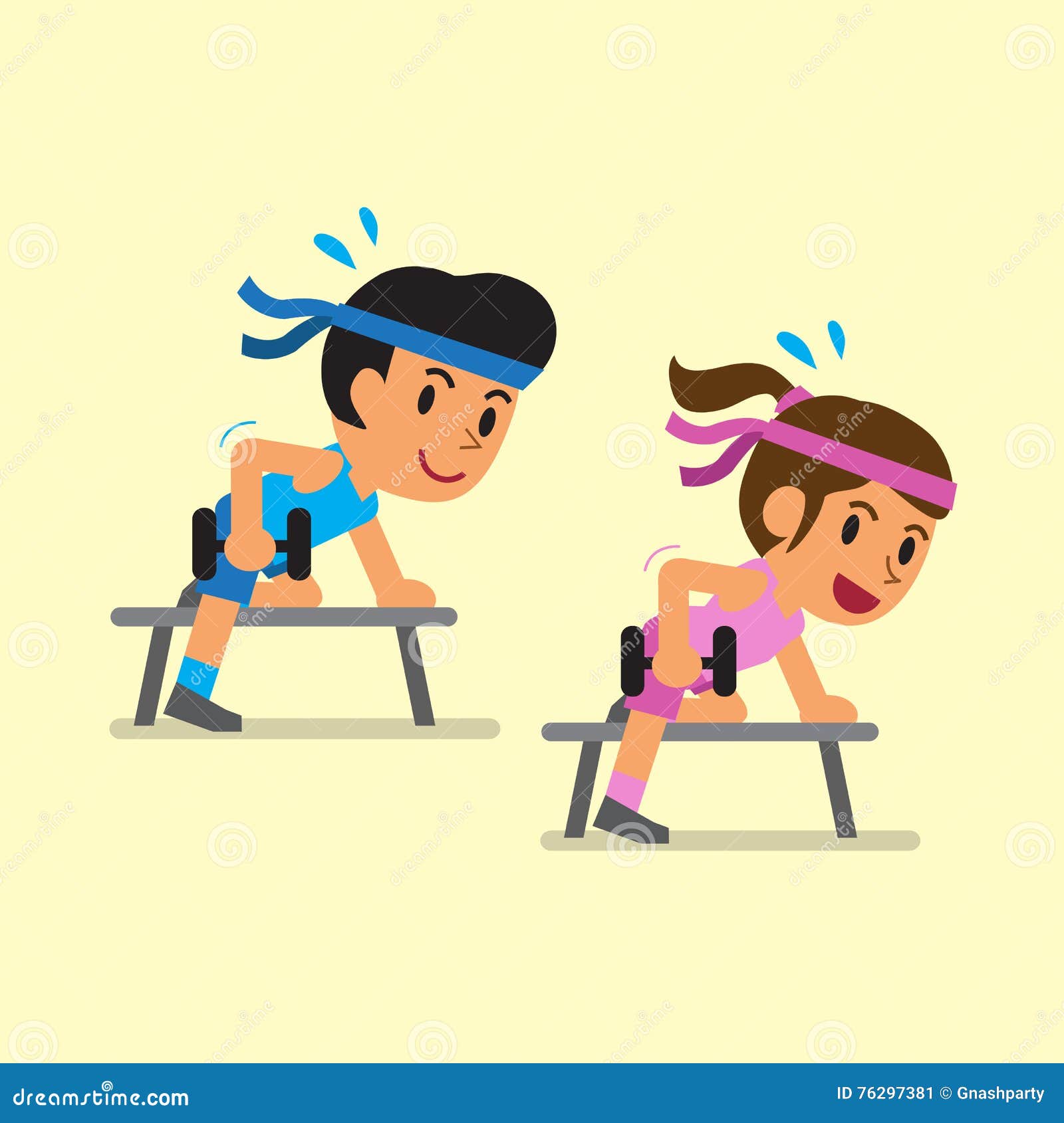Cartoon Man and Woman Doing Dumbbell Row Exercise Stock Vector ...
