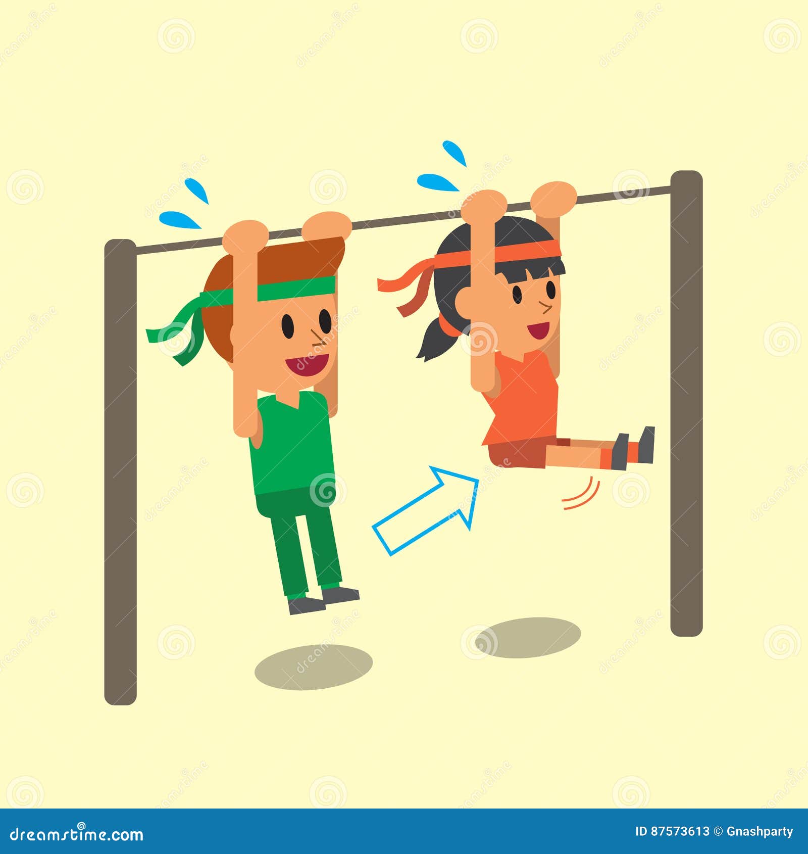 Cartoon a Man and a Woman Doing L Hang Exercise Step Training Stock ...