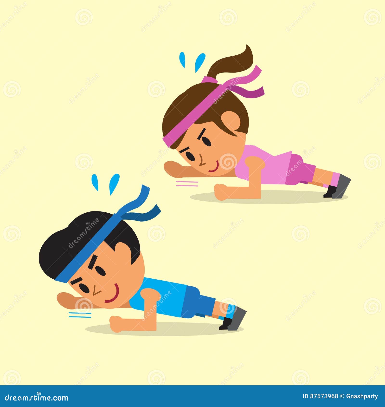 Cartoon a Man and a Woman Doing Plank with Arm Extension Exercise Stock ...