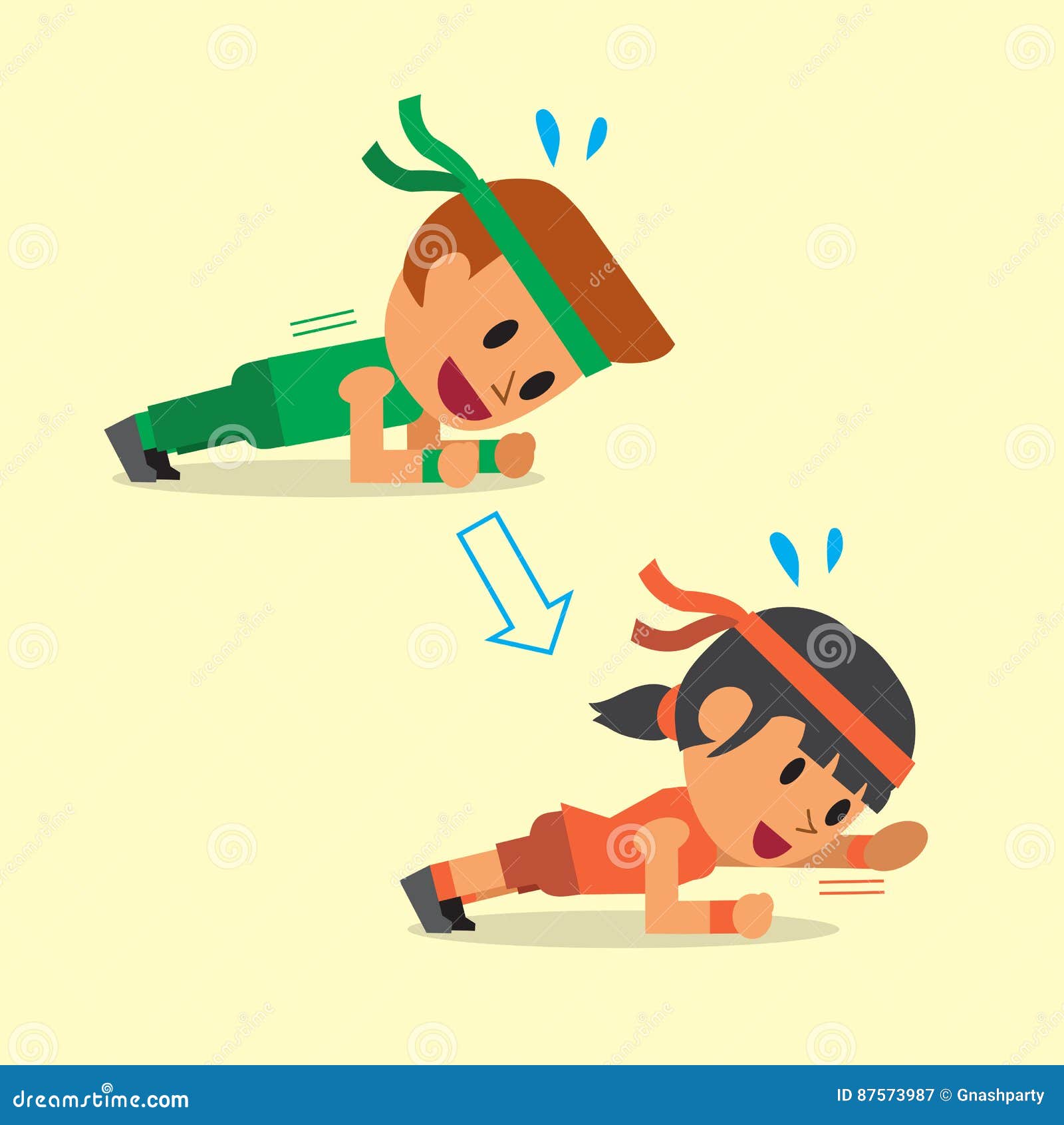 Cartoon a Man and a Woman Doing Plank with Arm Extension Exercise Step ...