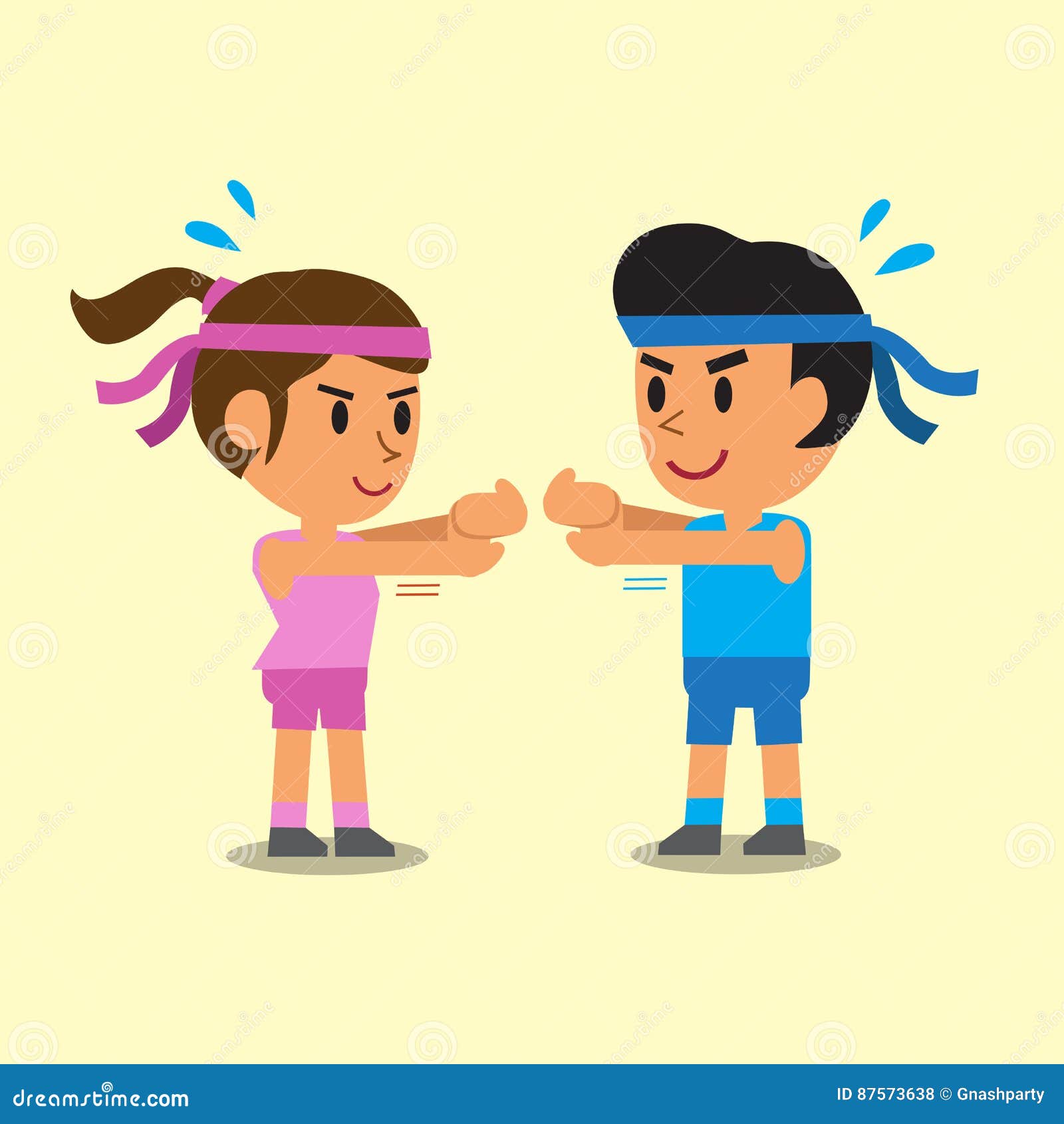 Cartoon a Man and a Woman Doing Wrist Extension Stretch Exercise Stock ...