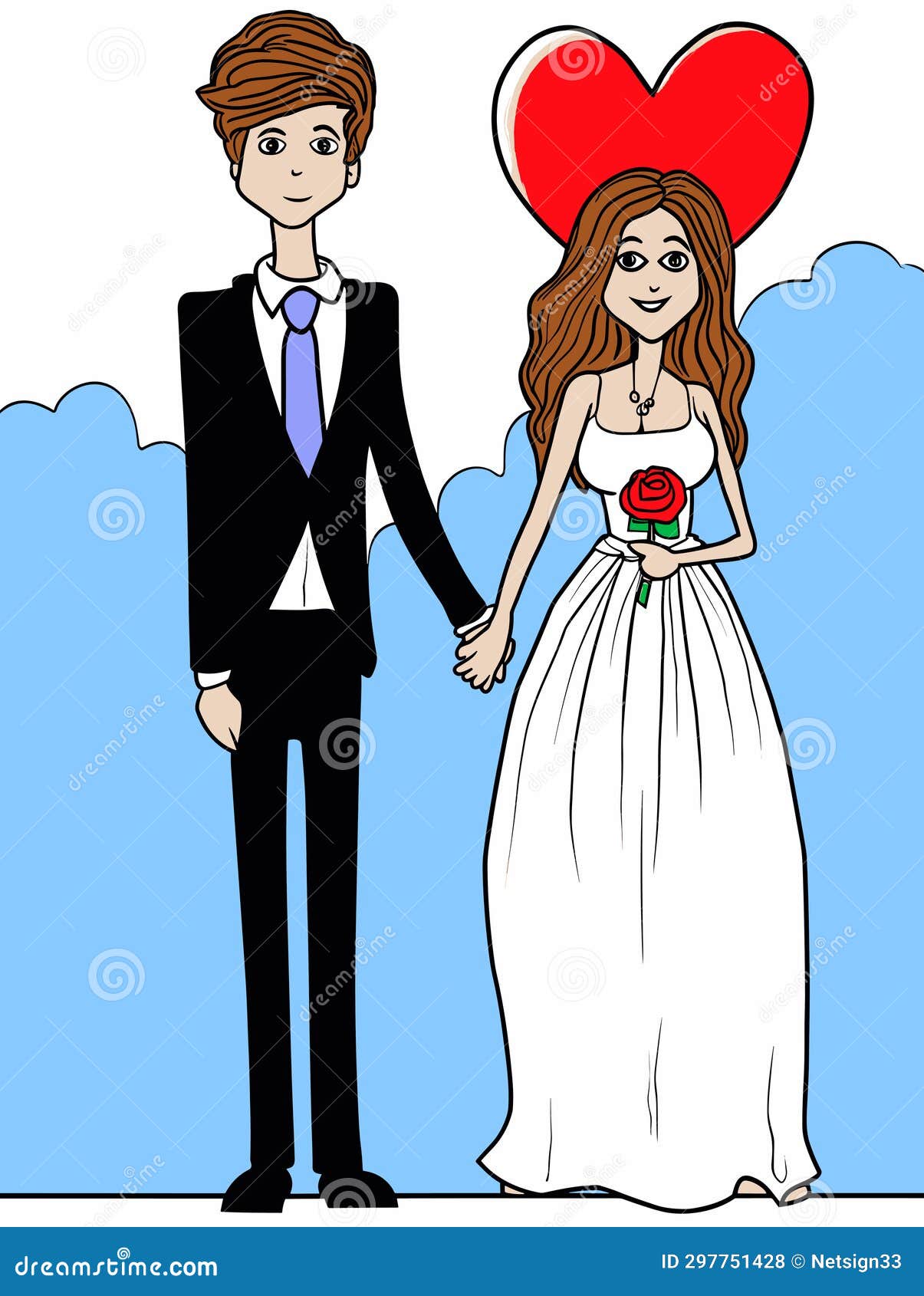 A Cartoon Of A Man And Woman Holding Hands Cartoon Bride And Groom