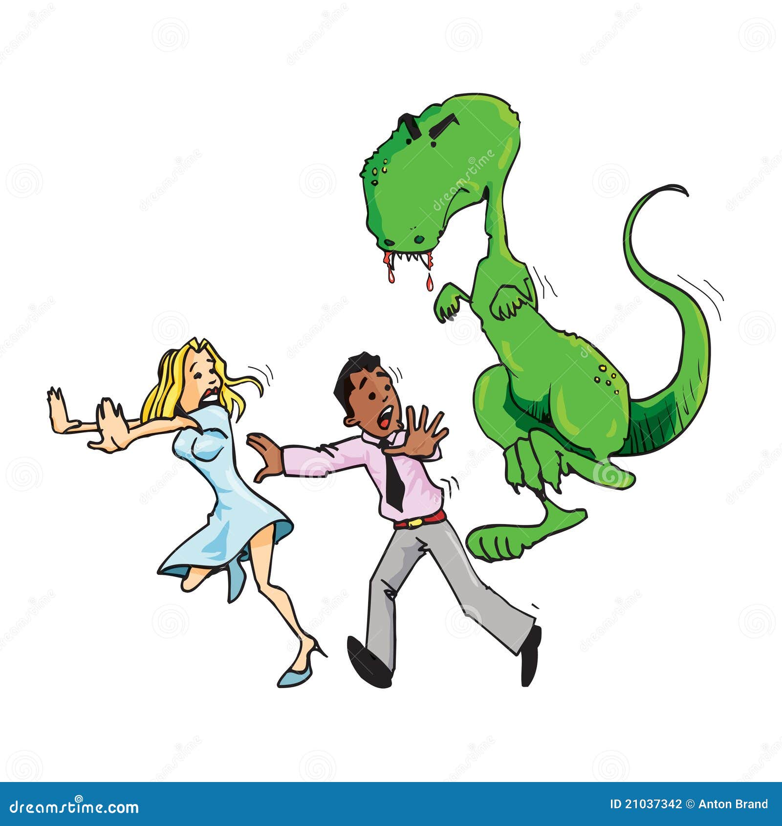Cartoon of Man and Woman Running from a T Rex Stock Vector ...