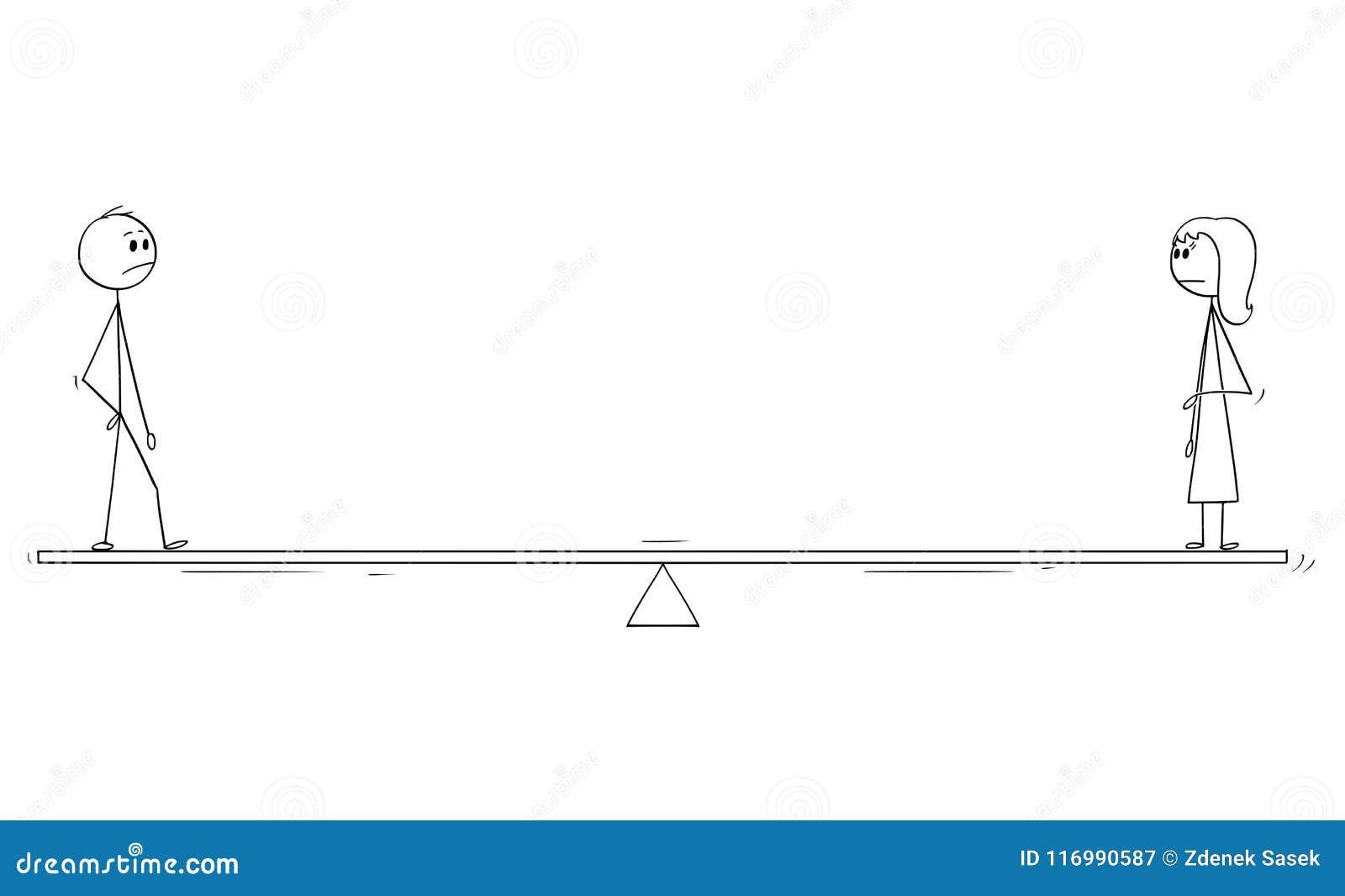 Cartoon Of Man And Woman Standing On Balance Scale Stock Vector