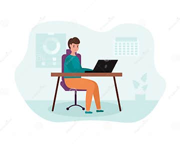 Cartoon Man Working As Programmer in Office Illustration Stock Vector ...