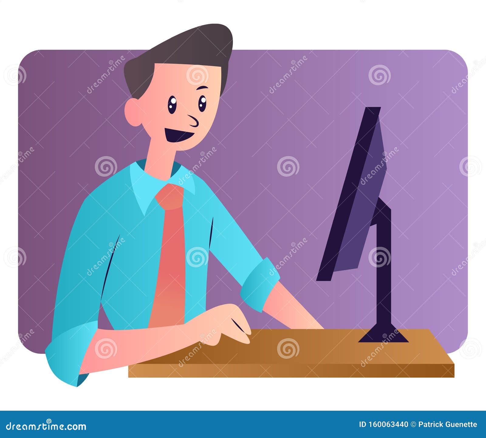 Cartoon Man Working on the Computer Vector Illustartion Stock Vector ...