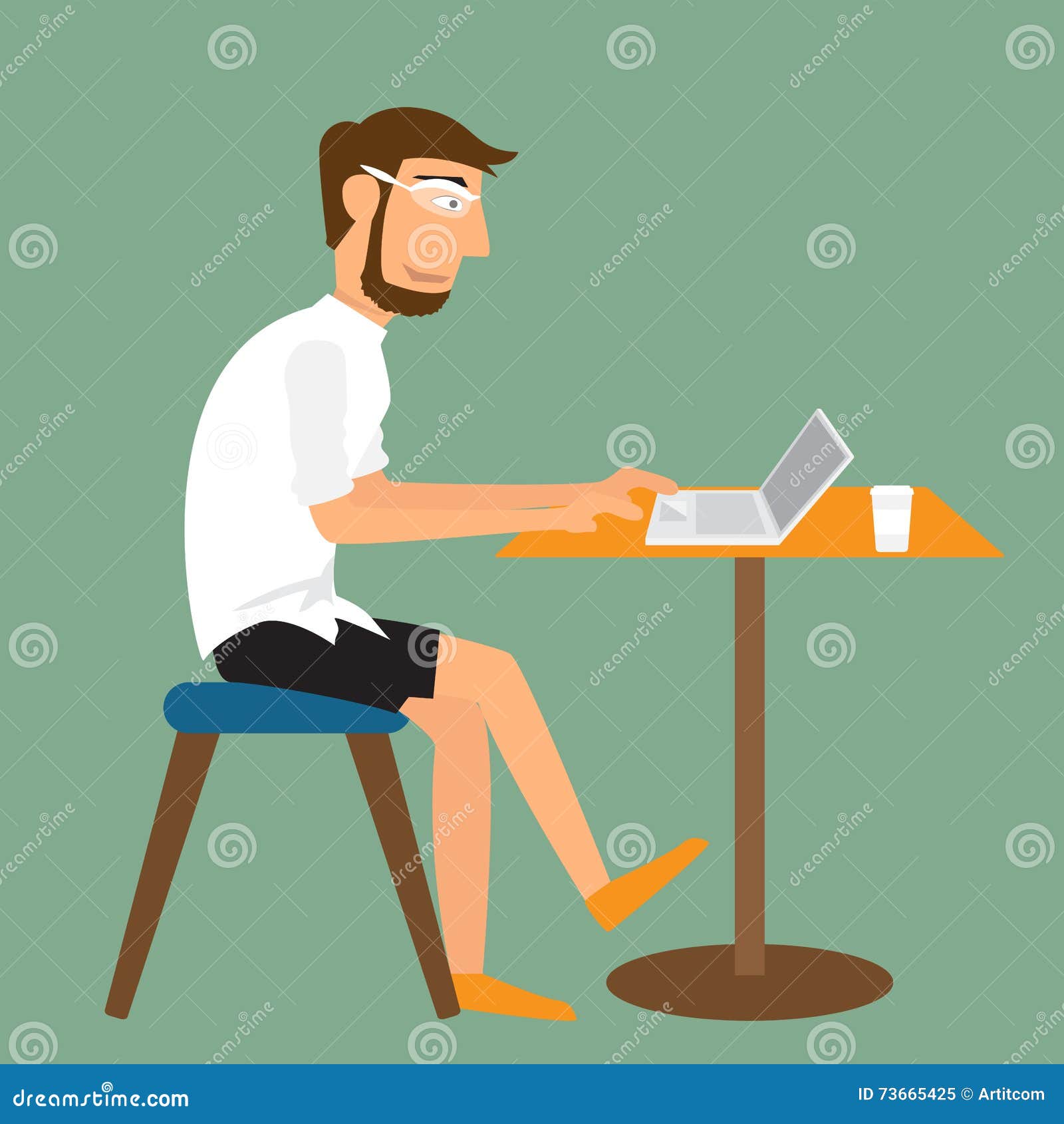 Cartoon Man Working With Laptop On The Desk. | CartoonDealer.com #73665425