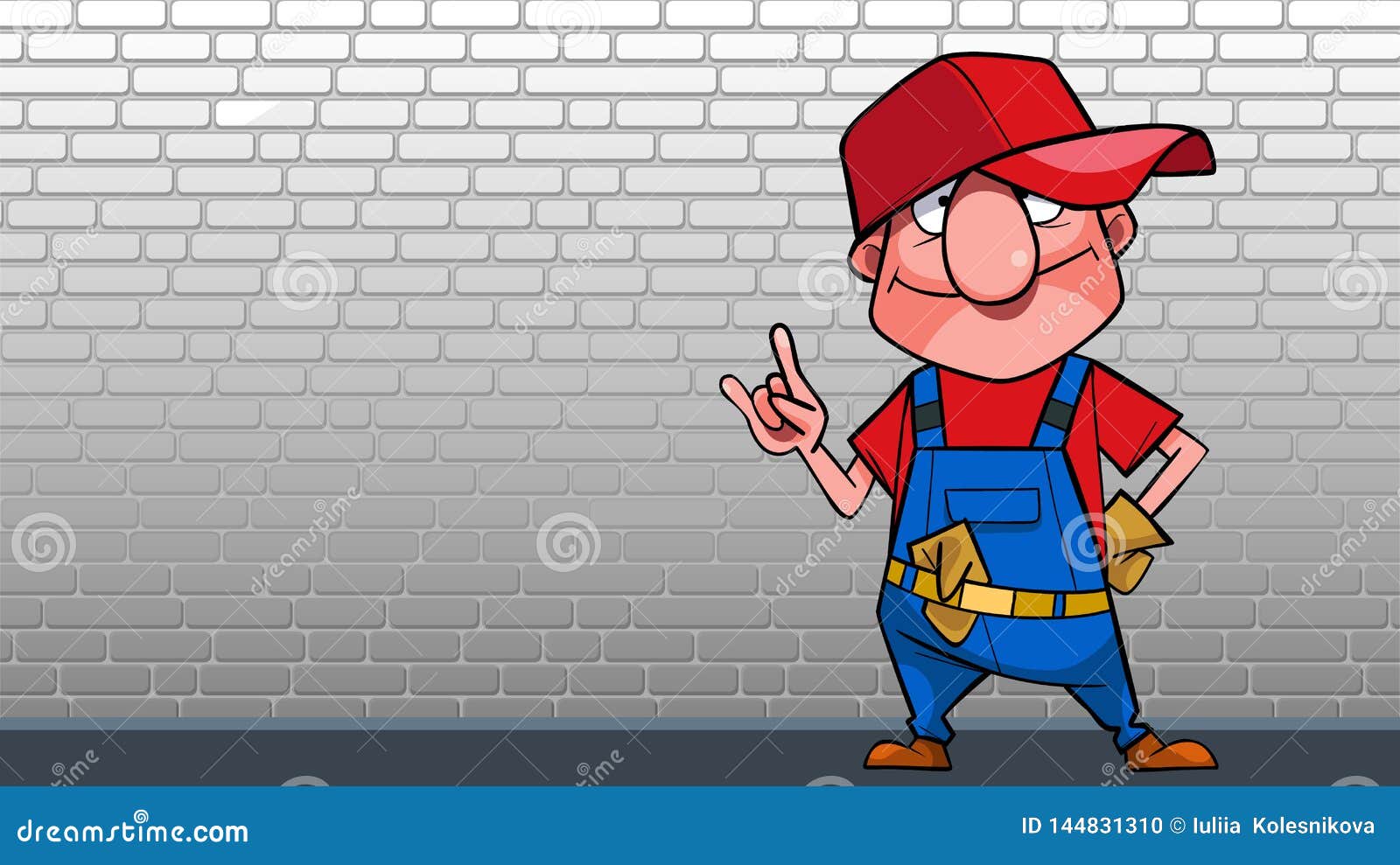 Cartoon Man in Working Overalls Posing Against a Wall Stock Vector ...