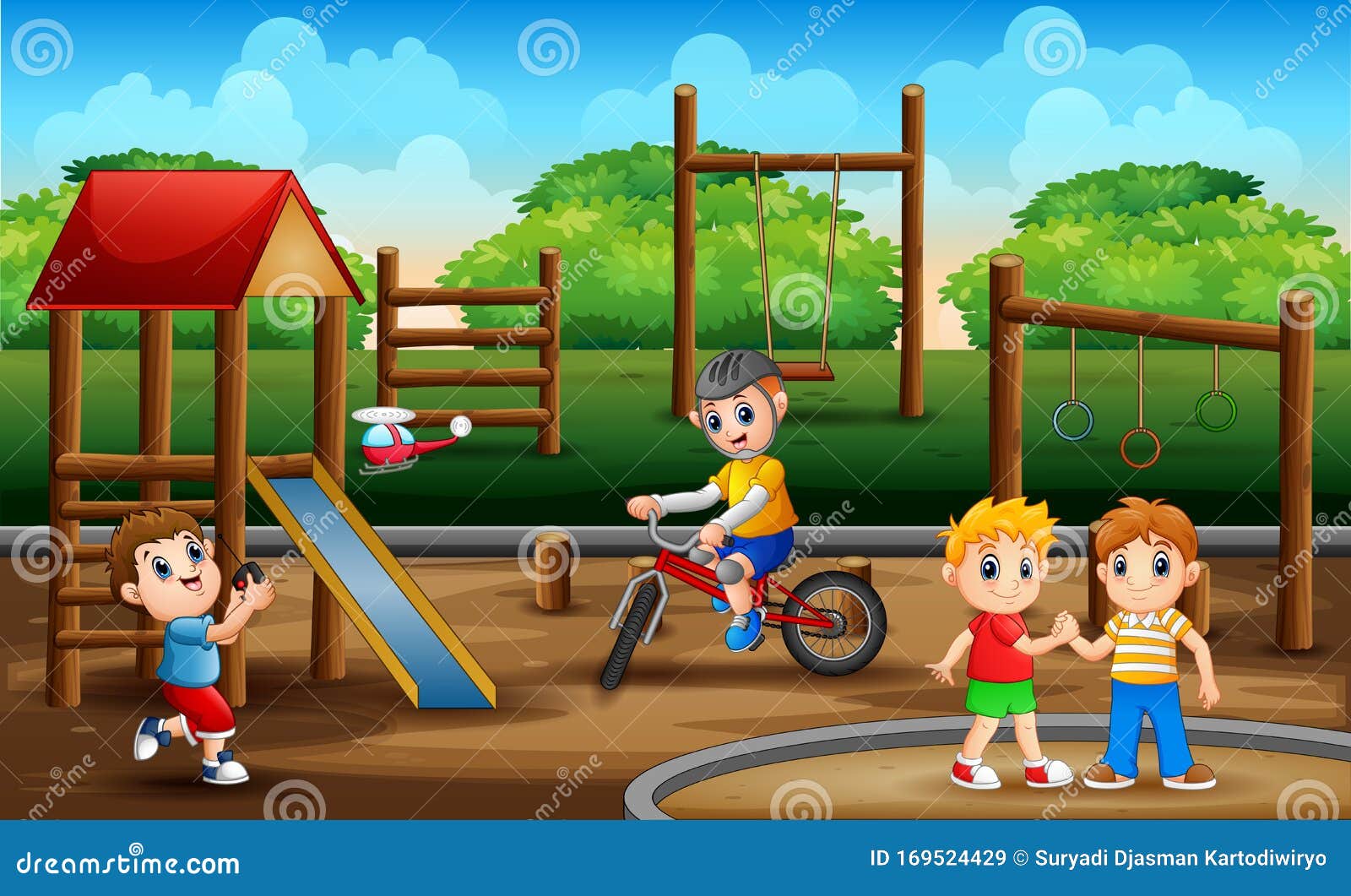 Cartoon Many Boys Having Fun Outside Stock Vector - Illustration of ...