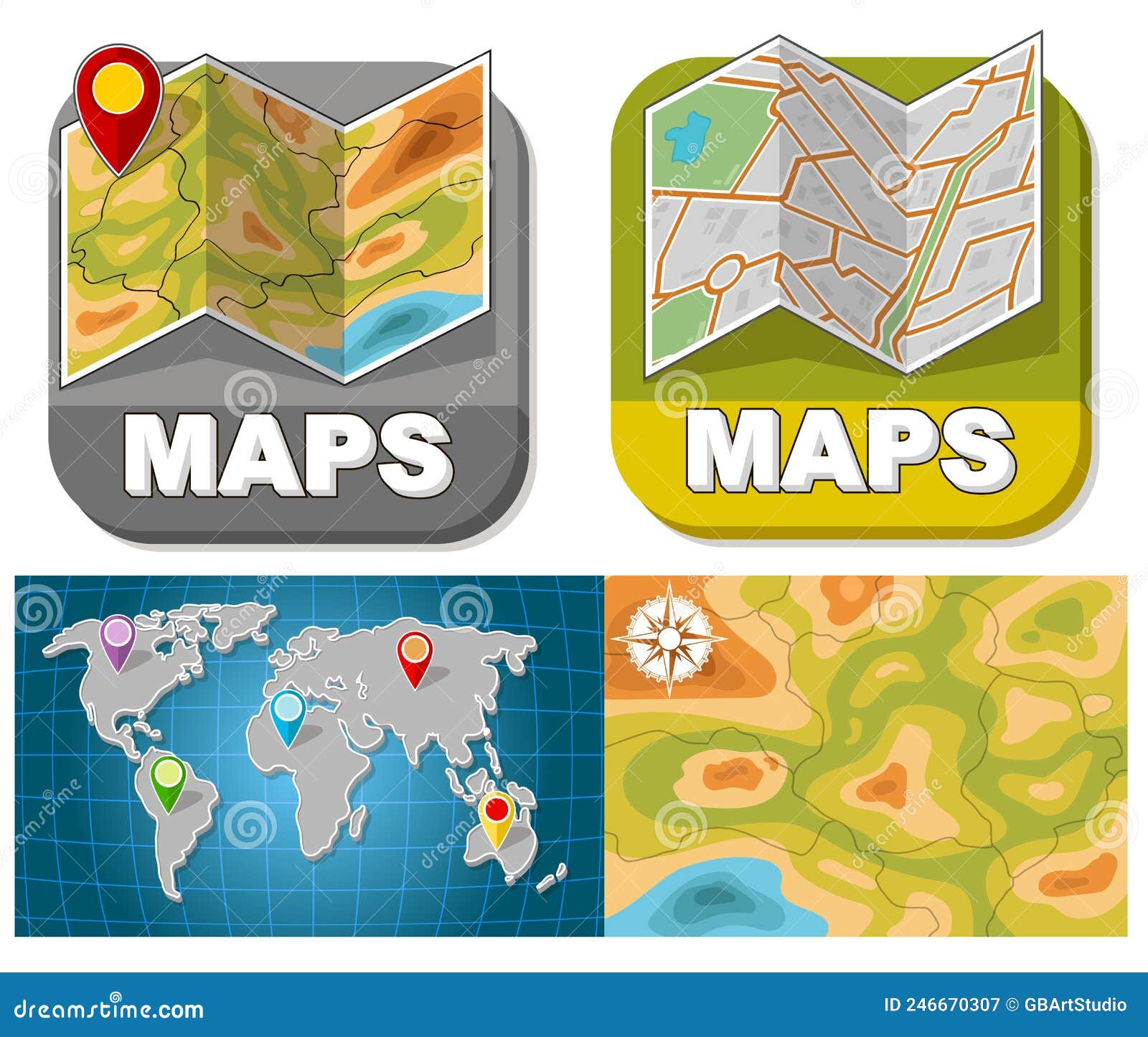 Cartoon Map Booklets with Way Points Vector Set Stock Vector ...