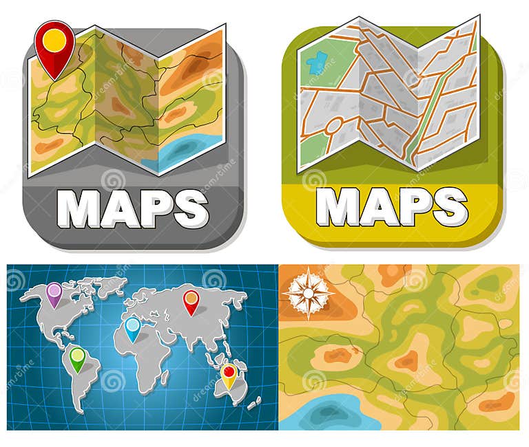 Cartoon Map Booklets with Way Points Vector Set Stock Vector ...