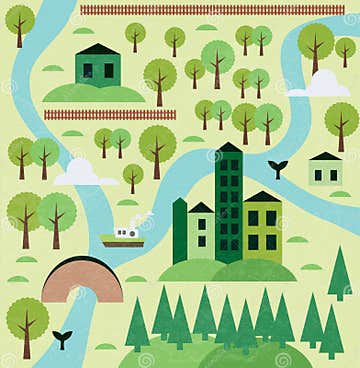 Cartoon map stock vector. Illustration of rivers, lake - 50727749