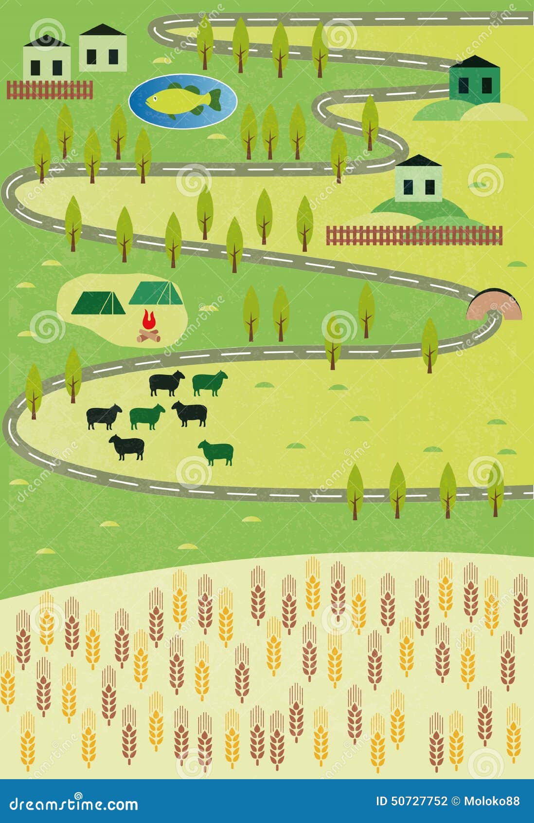 Cartoon map stock vector. Illustration of architecture - 50727752