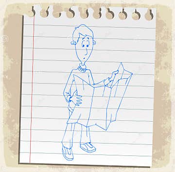 Cartoon Map on Paper Note, Vector Illustration Stock Vector ...