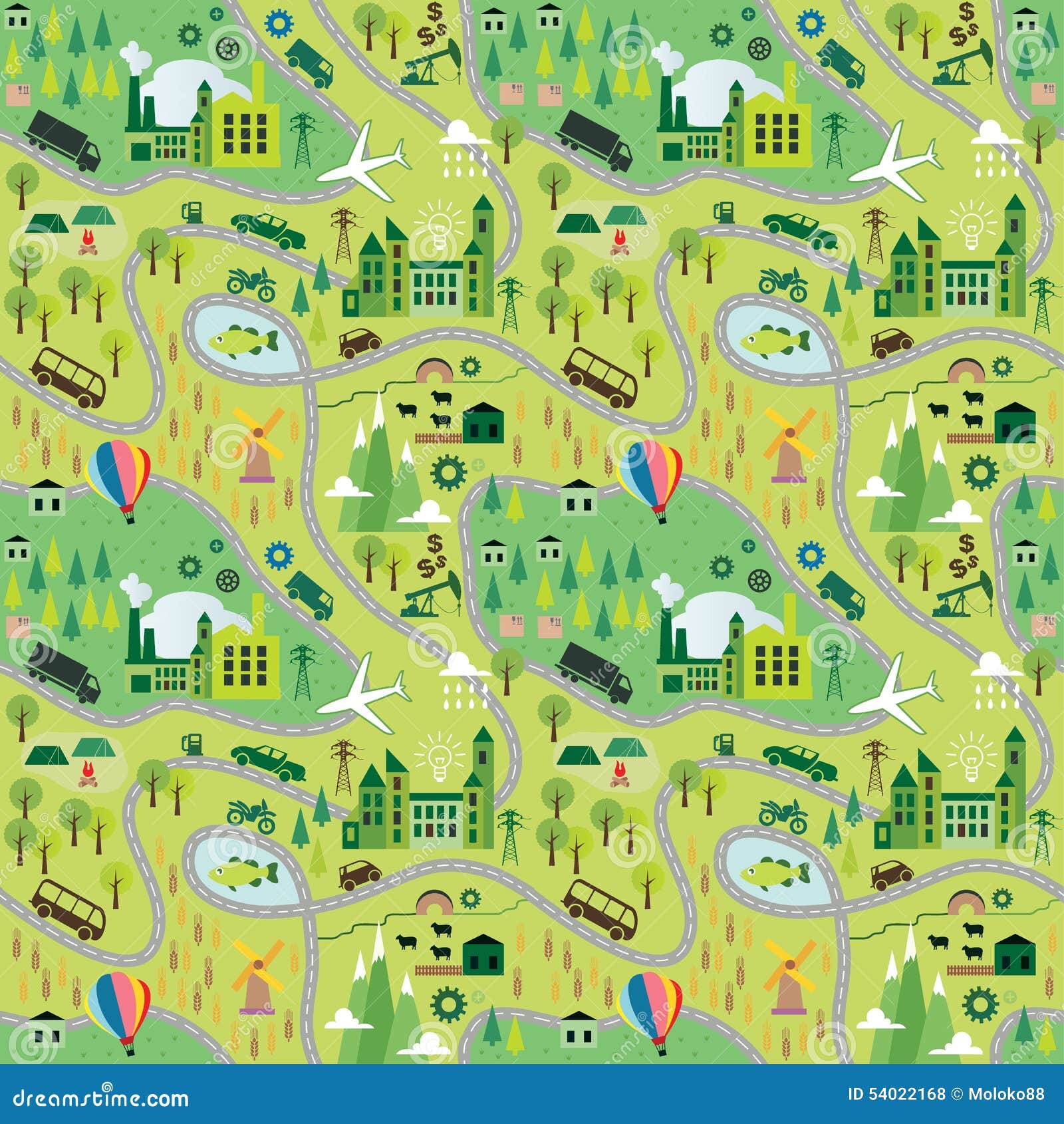 Cartoon map stock vector. Illustration of architecture - 54022168