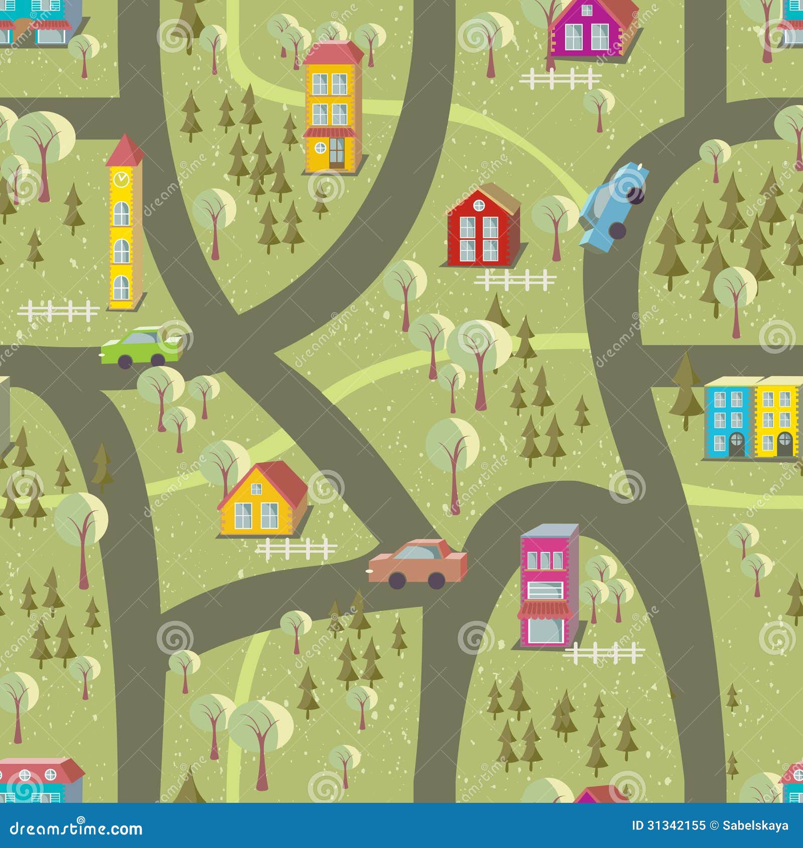 Cartoon Map Seamless Pattern 2 Stock Vector - Illustration of tree ...