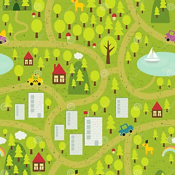 Cartoon Map of Small Town and Countryside. Stock Vector - Illustration ...