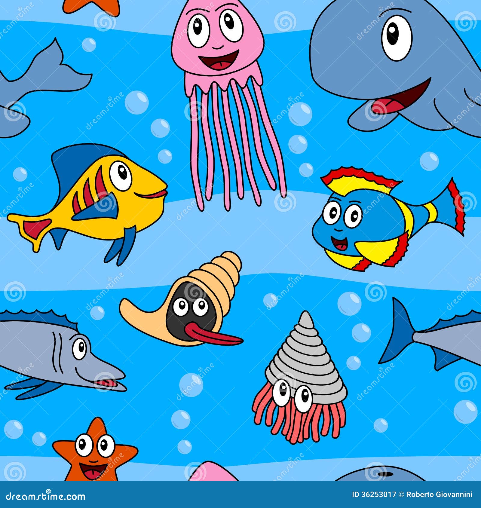 Cartoon Marine Animals Seamless [1] Stock Vector - Illustration of ...