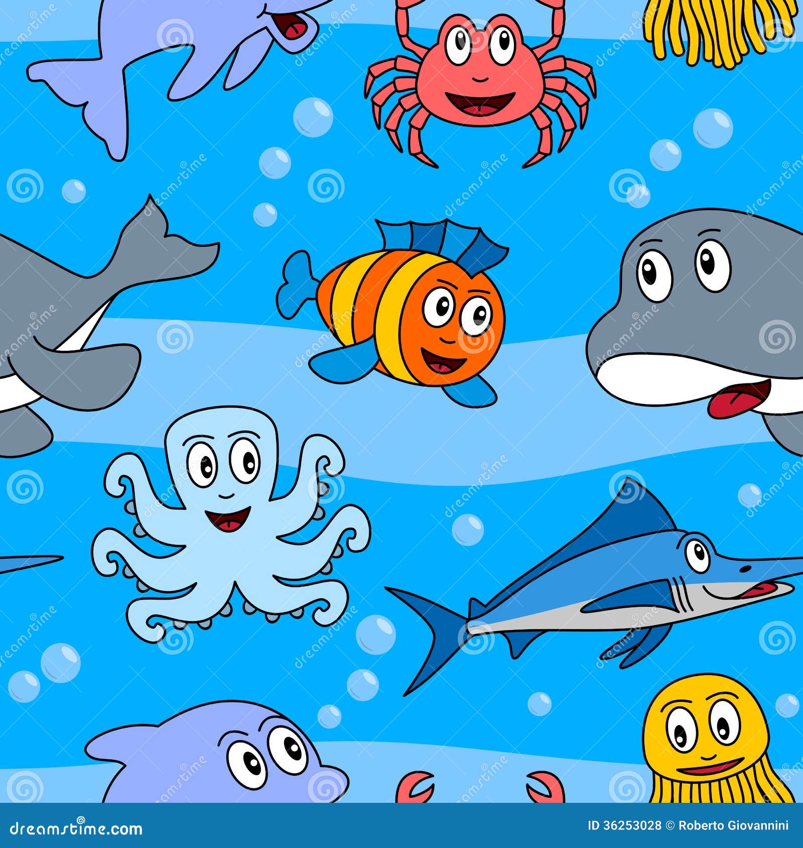 Cartoon Marine Animals Seamless [2] Stock Vector - Illustration of ...