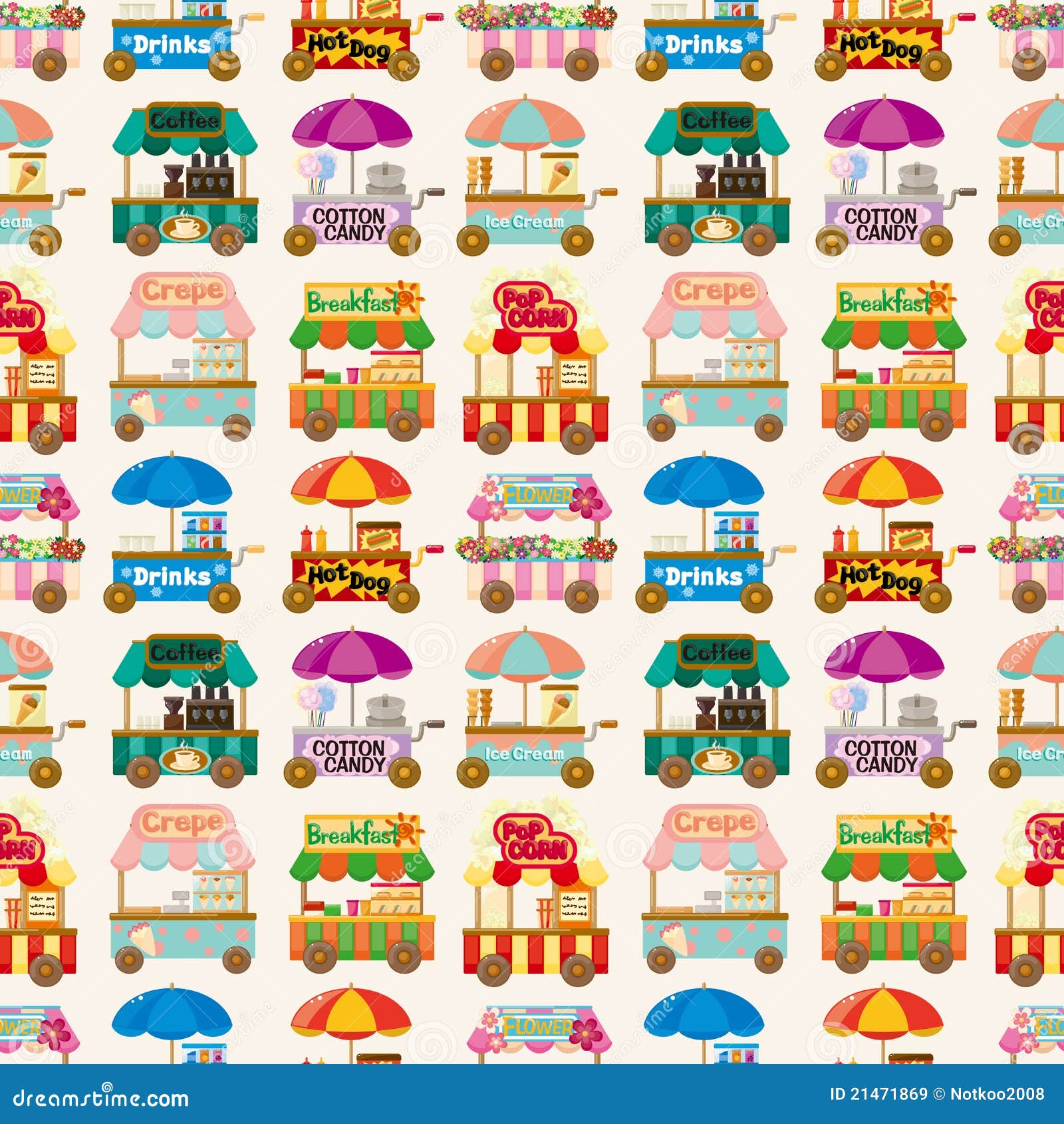 Cartoon Market Store Car Seamless Pattern Stock Vector - Illustration ...