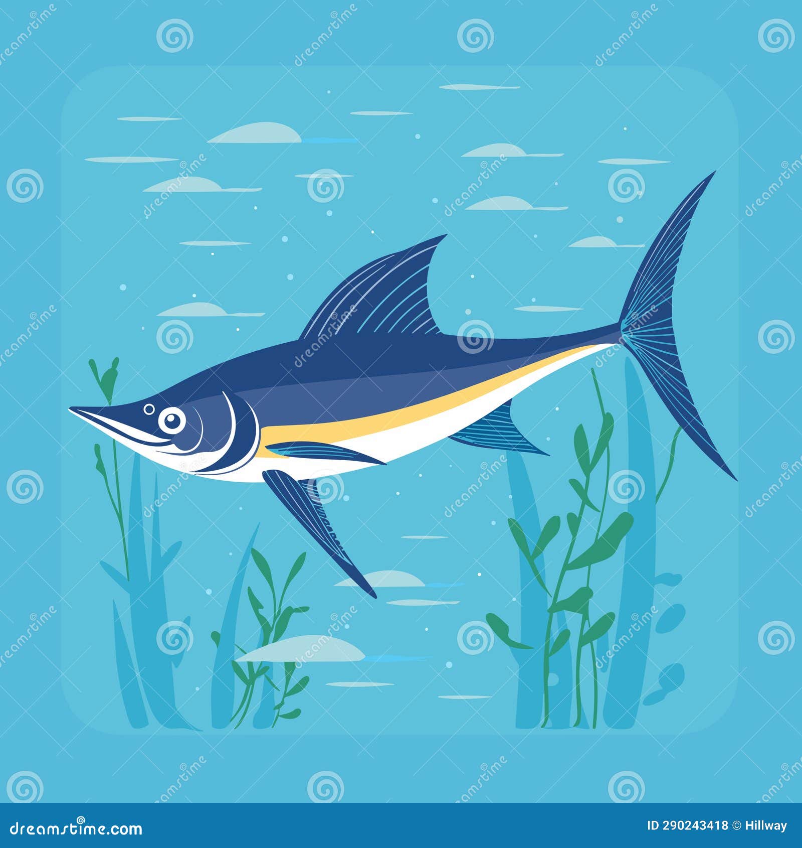 Cartoon Marlin Fish in the Sea, Vector Stock Vector - Illustration of ...