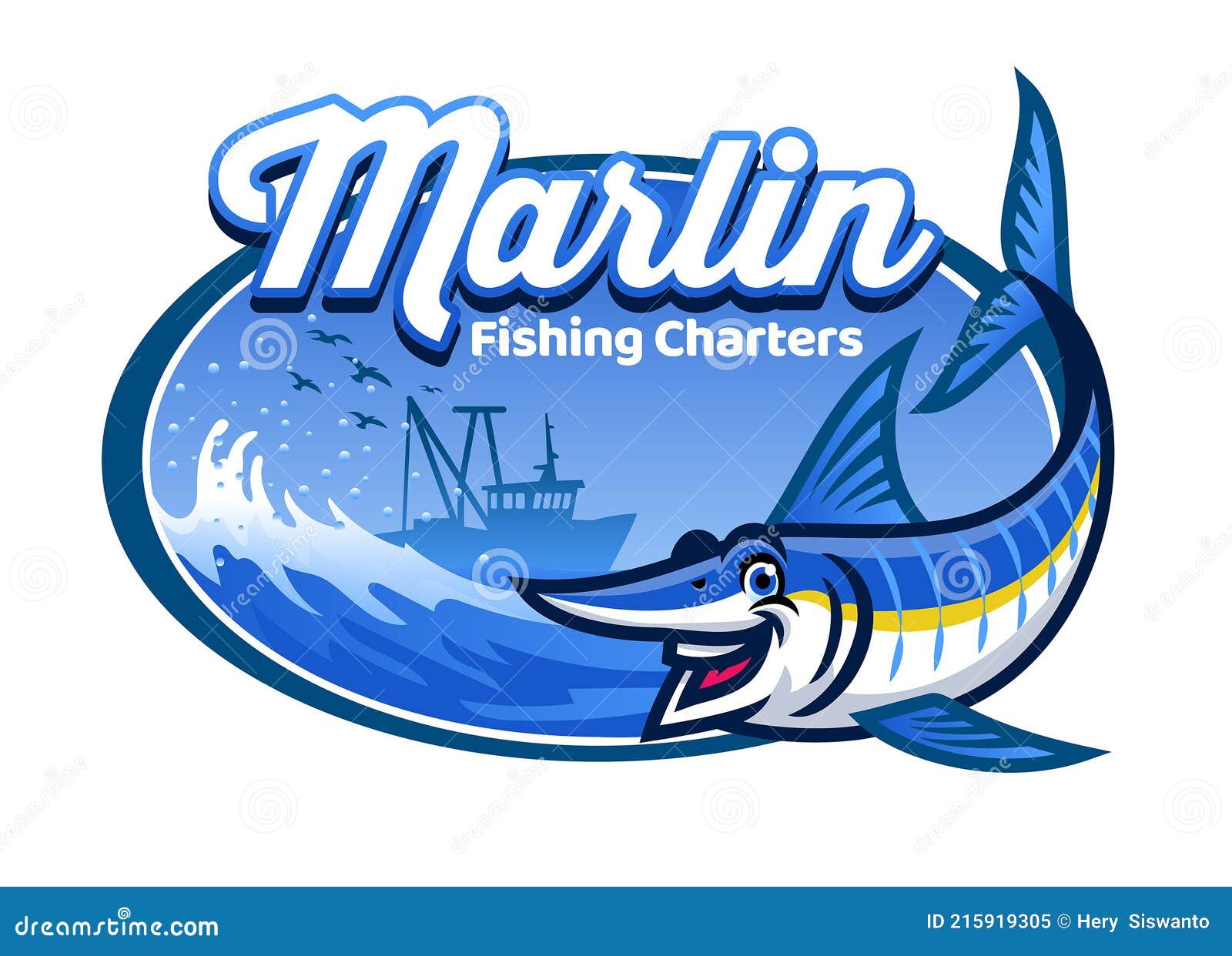 Cartoon Marlin Fishing Character Stock Vector - Illustration of fresh ...