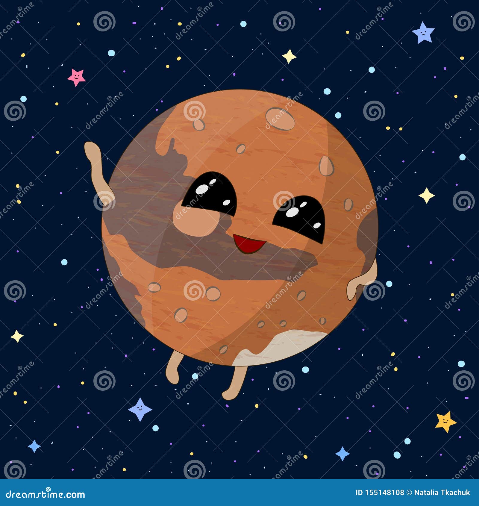Cartoon Mars Planet on Space Background, Vector Illustration Stock ...