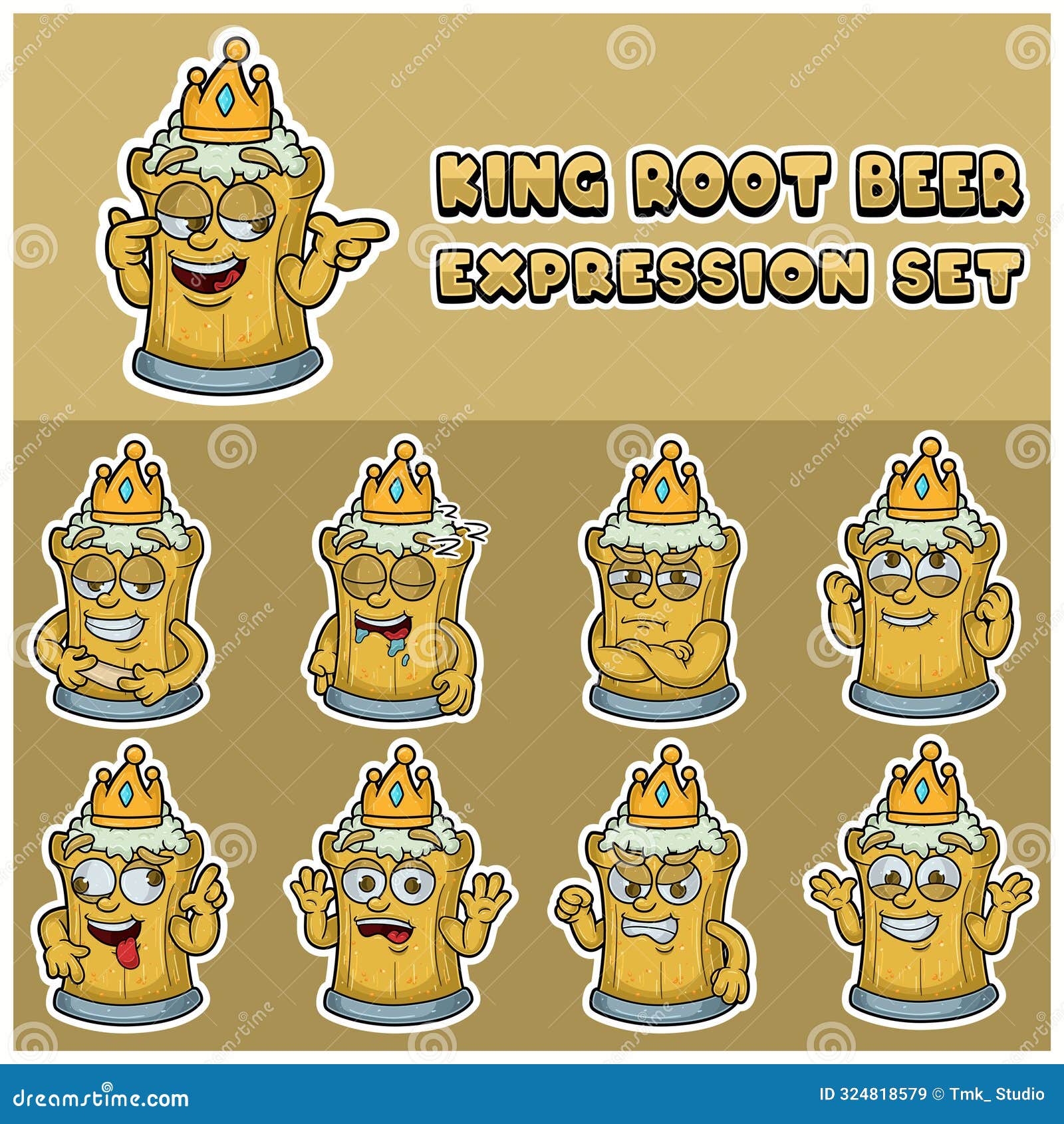 Cartoon Mascot of Root Beer Character with King and Expression Set ...