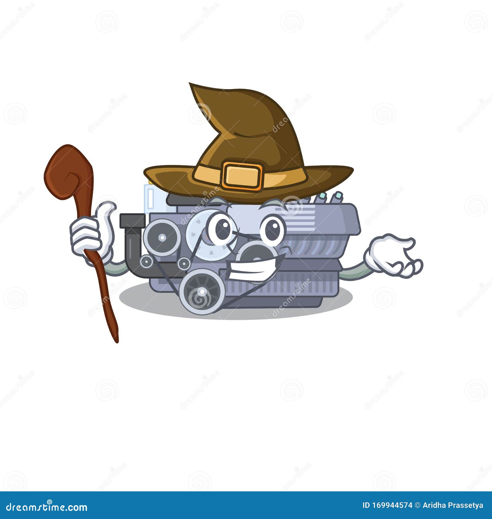 Cartoon Mascot Style of Combustion Engine Dressed As a Witch Stock ...