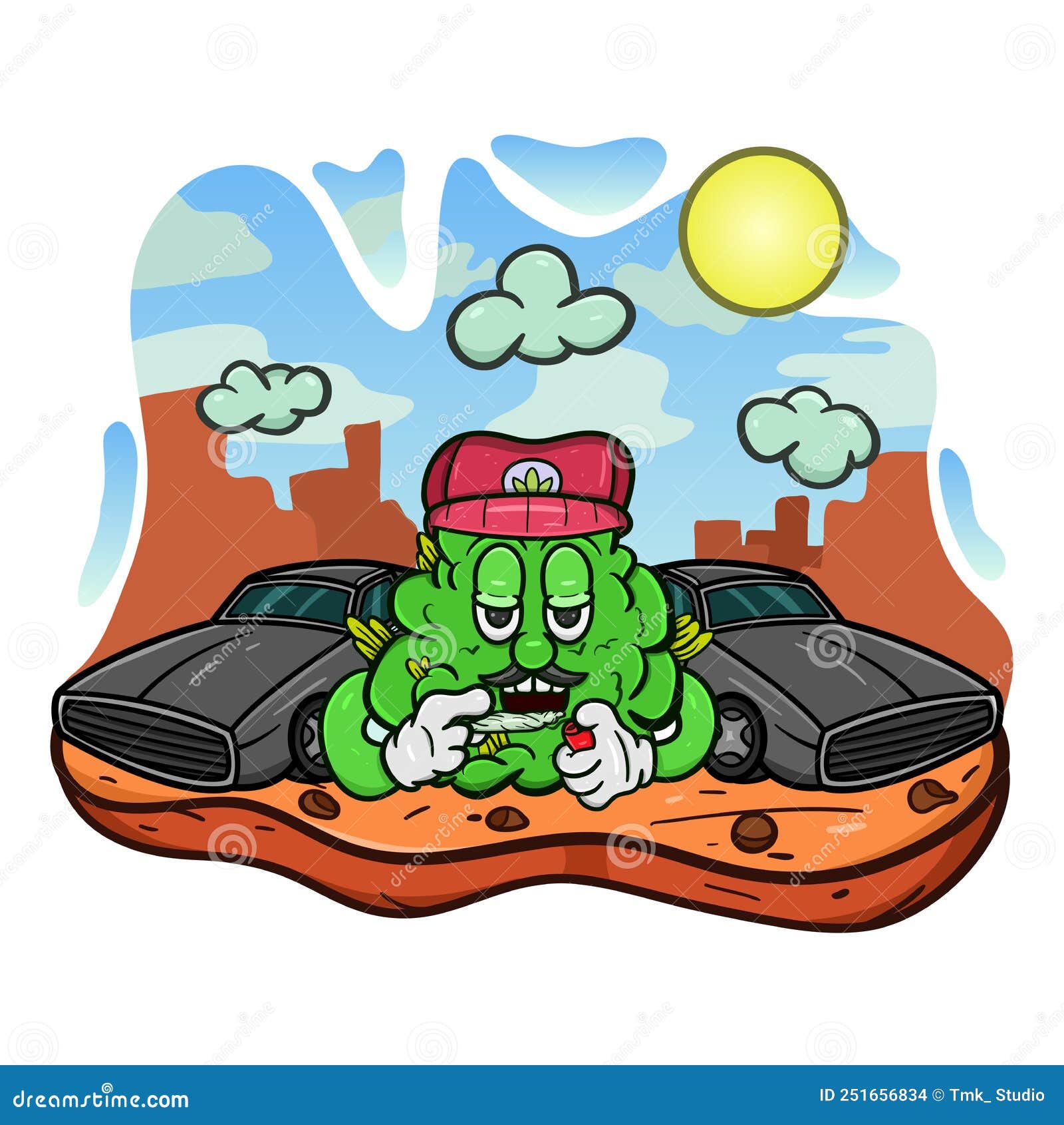 Cartoon Mascot of Weed Bud with Weed Cigarette in Wild West. Stock ...