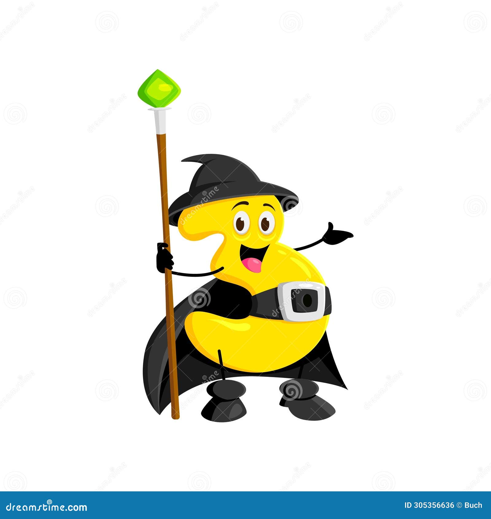 Cartoon Math Number Three Witch or Mage with Staff Stock Vector ...