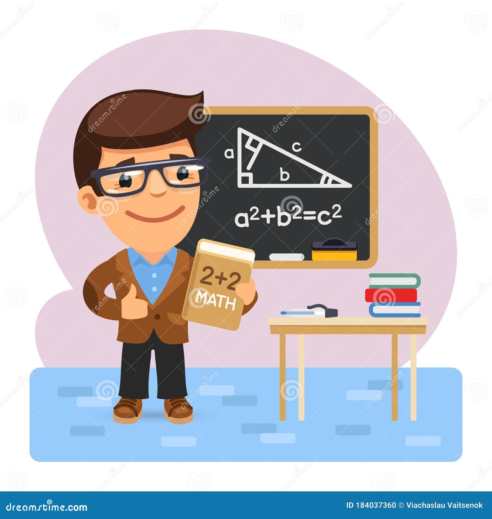 Cartoon Math Teacher stock vector. Illustration of education - 184037360
