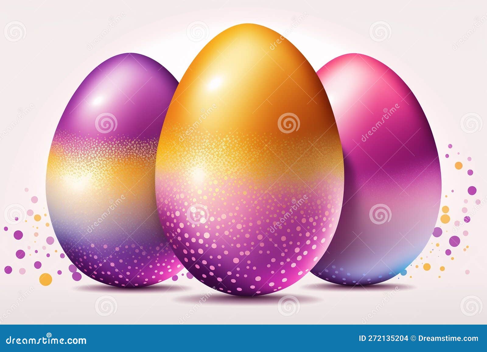 3 Cartoon Matte Easter Eggs Gradient Pink, Purple and Orange Colors ...