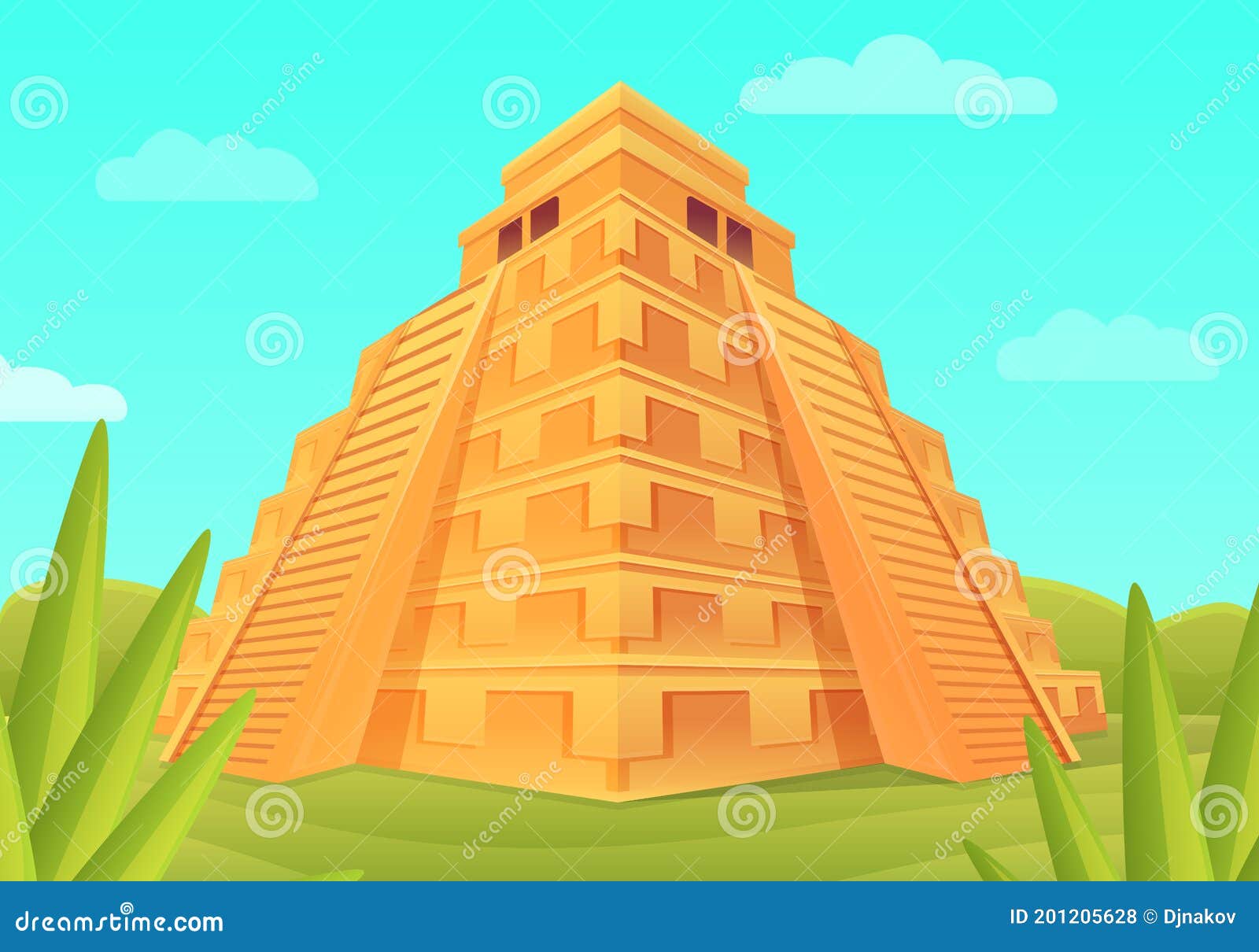 Cartoon Mayan Pyramid in the Jungle Stock Vector - Illustration of ...