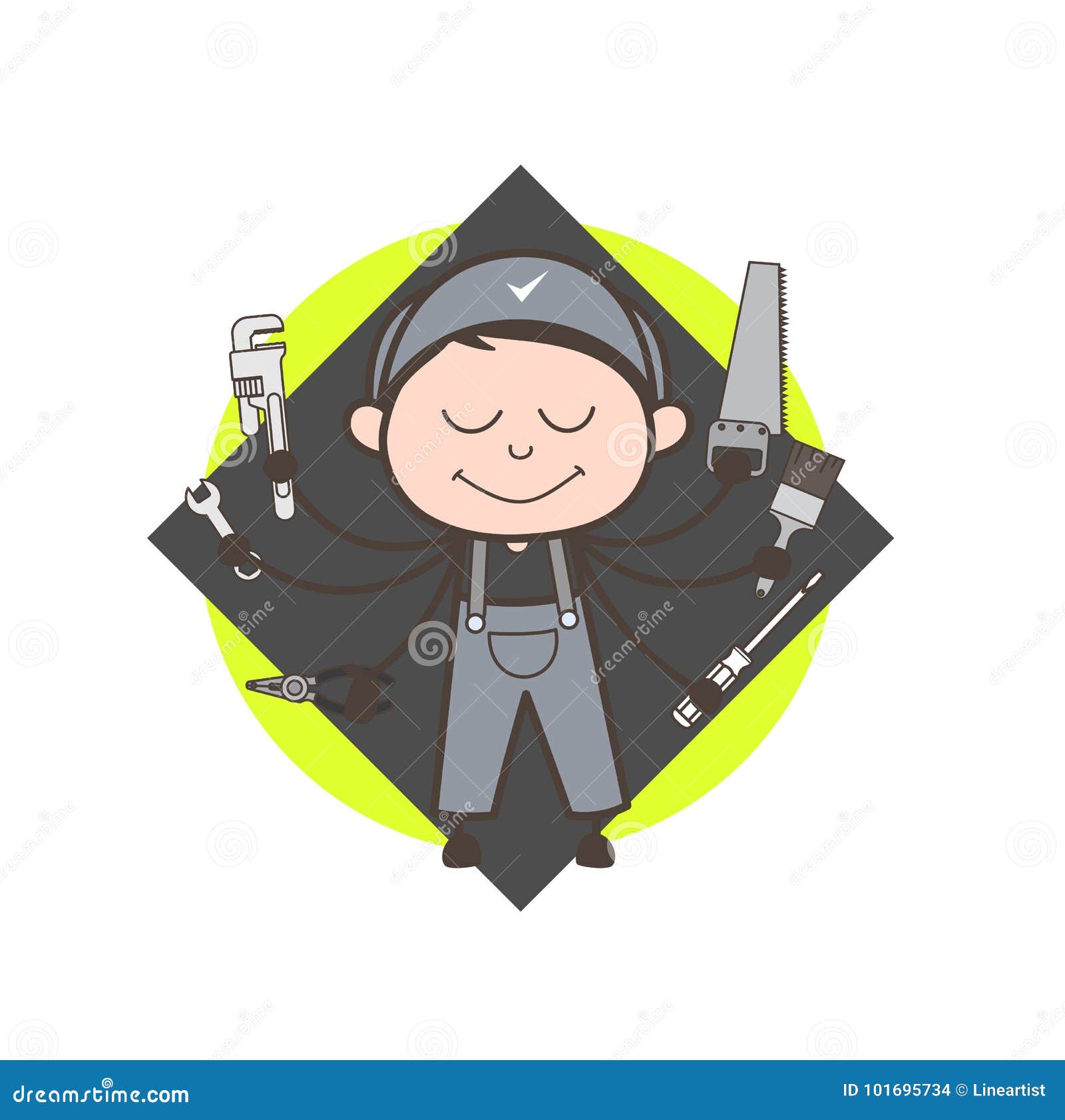 Cartoon Mechanic with Different Tools Vector Illustration Stock ...