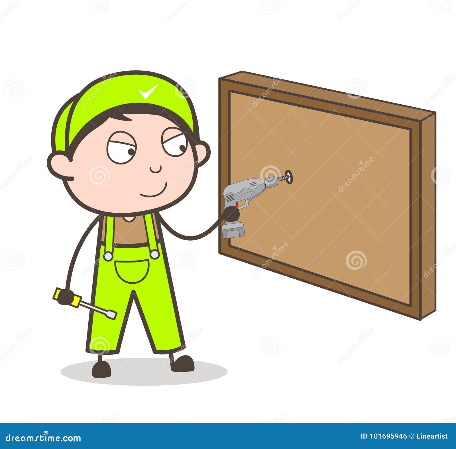 Cartoon Mechanic Drilling Machine in Wall Vector Stock Illustration ...