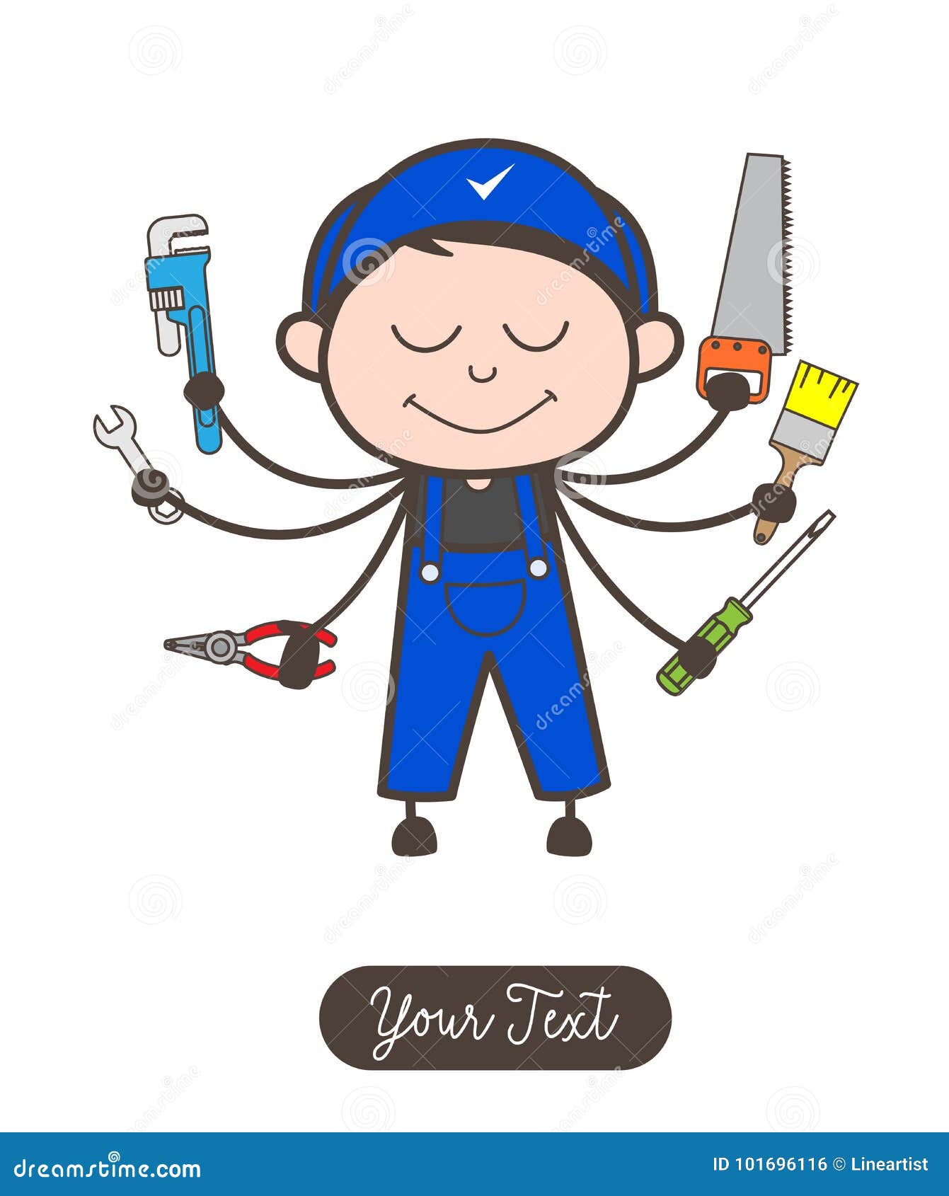 Cartoon Mechanic with Many Tools Vector Illustration Stock Illustration ...