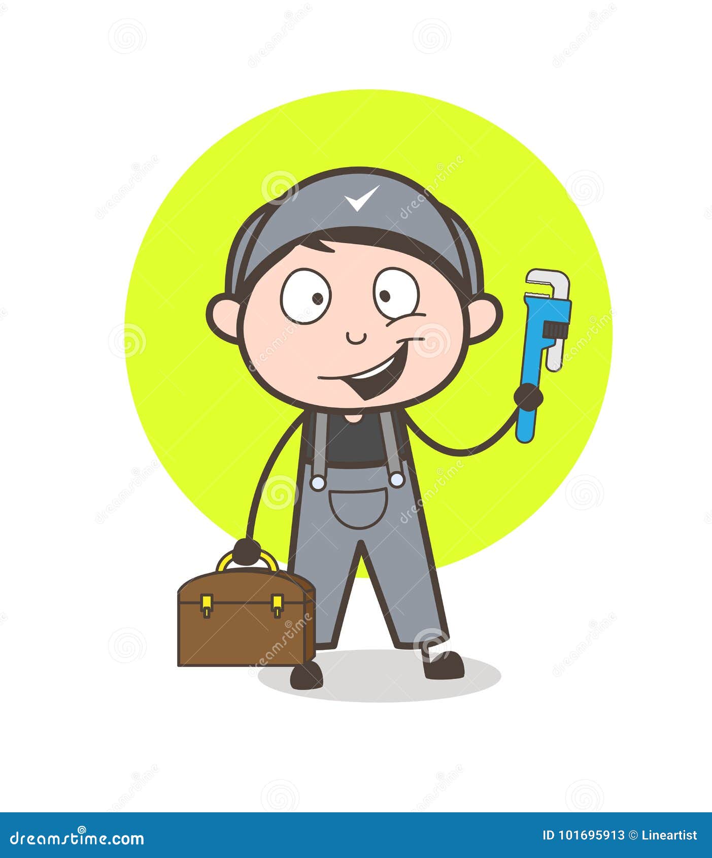 Cartoon Mechanic Showing Wrench Tool Vector Stock Illustration ...