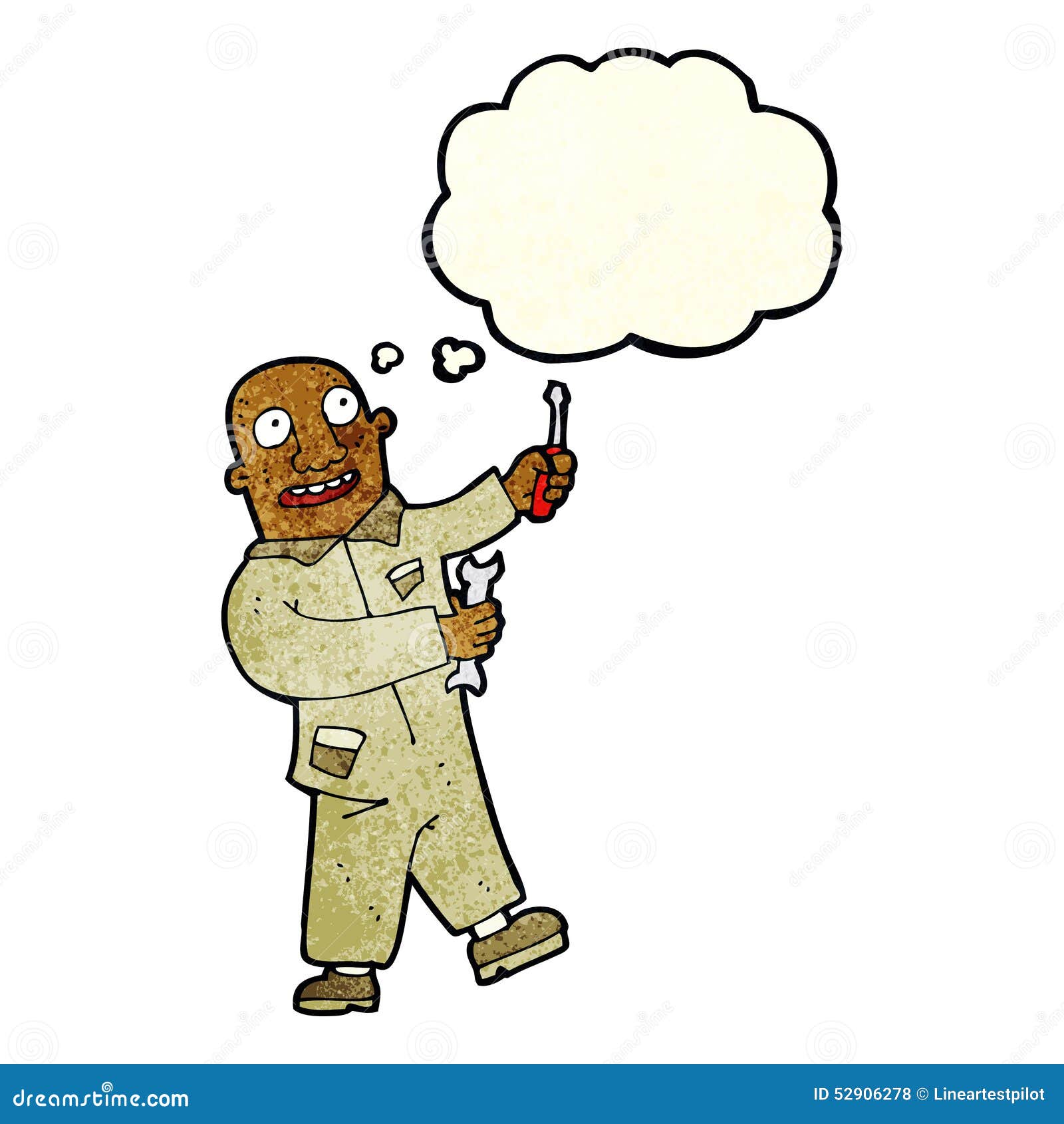 Cartoon Mechanic with Thought Bubble Stock Illustration - Illustration ...