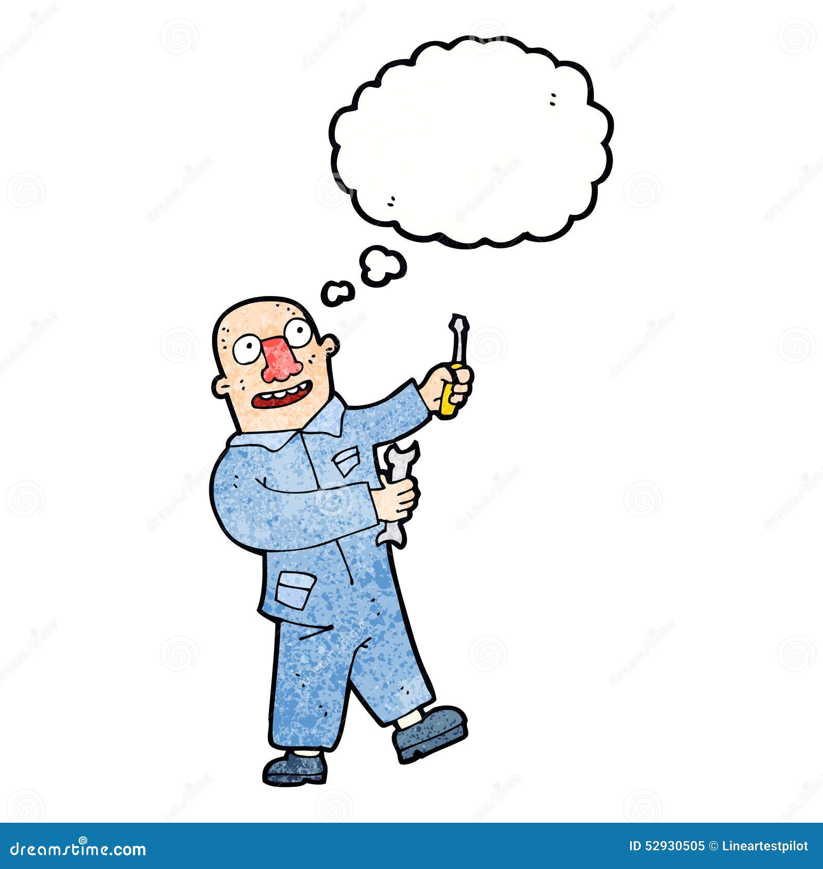 Cartoon Mechanic with Thought Bubble Stock Illustration - Illustration ...