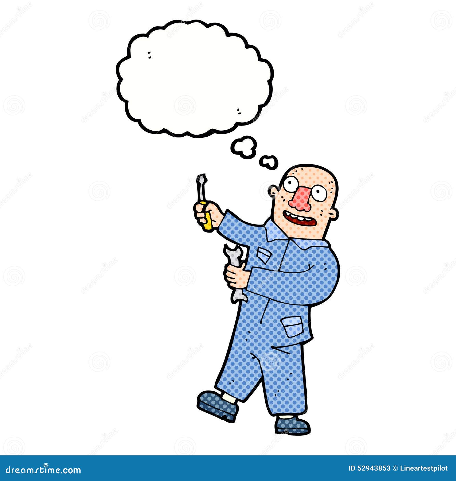 Cartoon Mechanic with Thought Bubble Stock Illustration - Illustration ...
