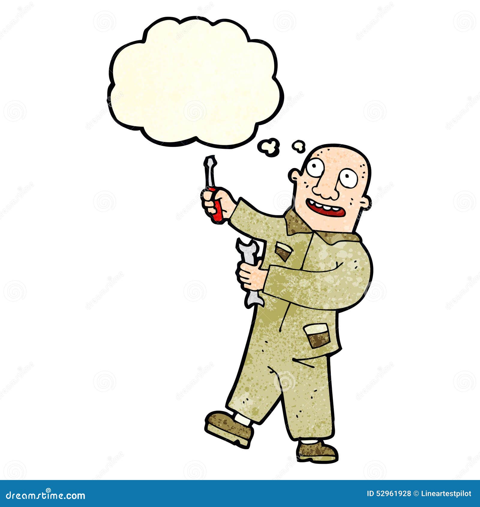 Cartoon Mechanic with Thought Bubble Stock Illustration - Illustration ...