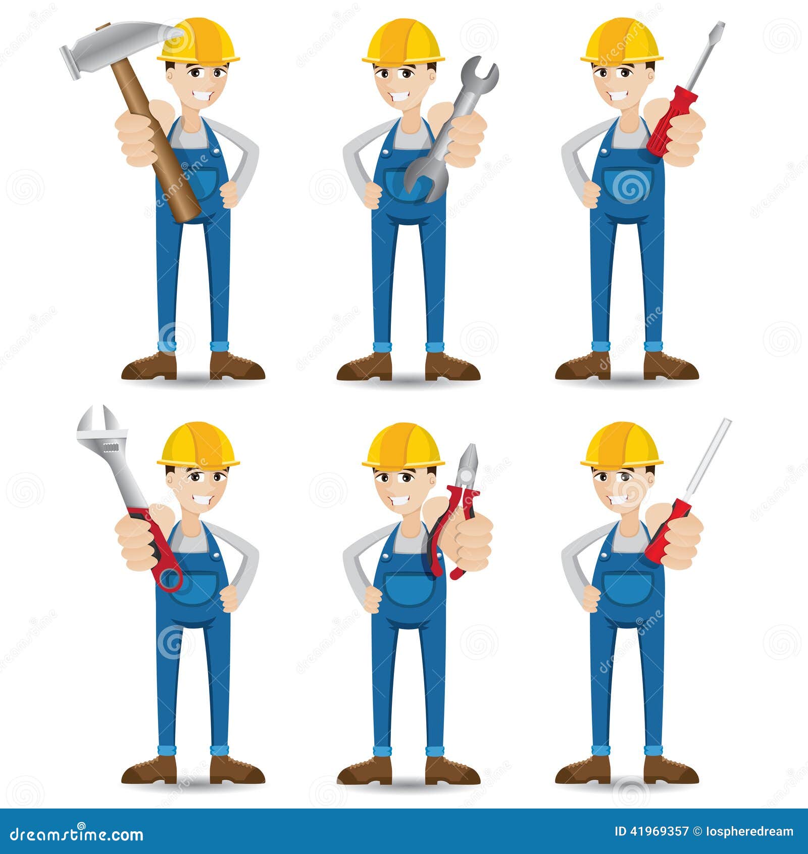 Cartoon Mechanic with Tools Set Stock Vector - Illustration of ...