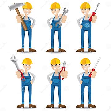 Cartoon Mechanic with Tools Set Stock Vector - Illustration of ...