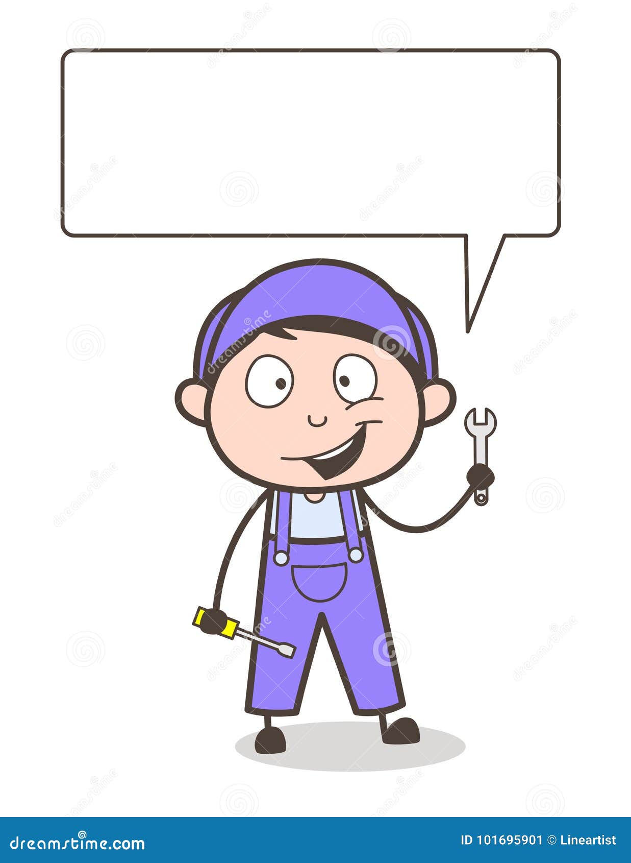 Cartoon Mechanic with Tools and Speech Bubble Vector Stock Illustration ...