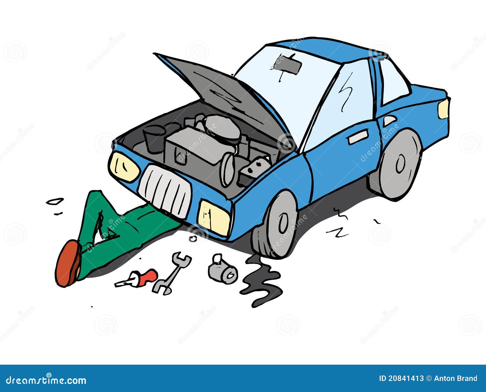 Cartoon of Mechanic Working on a Car Stock Vector - Illustration of ...